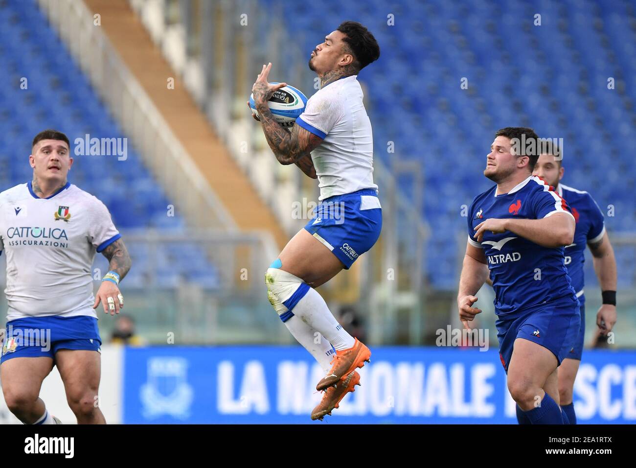 Monty Ioane of ItalyRoma, Olimpico stadium, 06/02/2021. Italy vs France ...