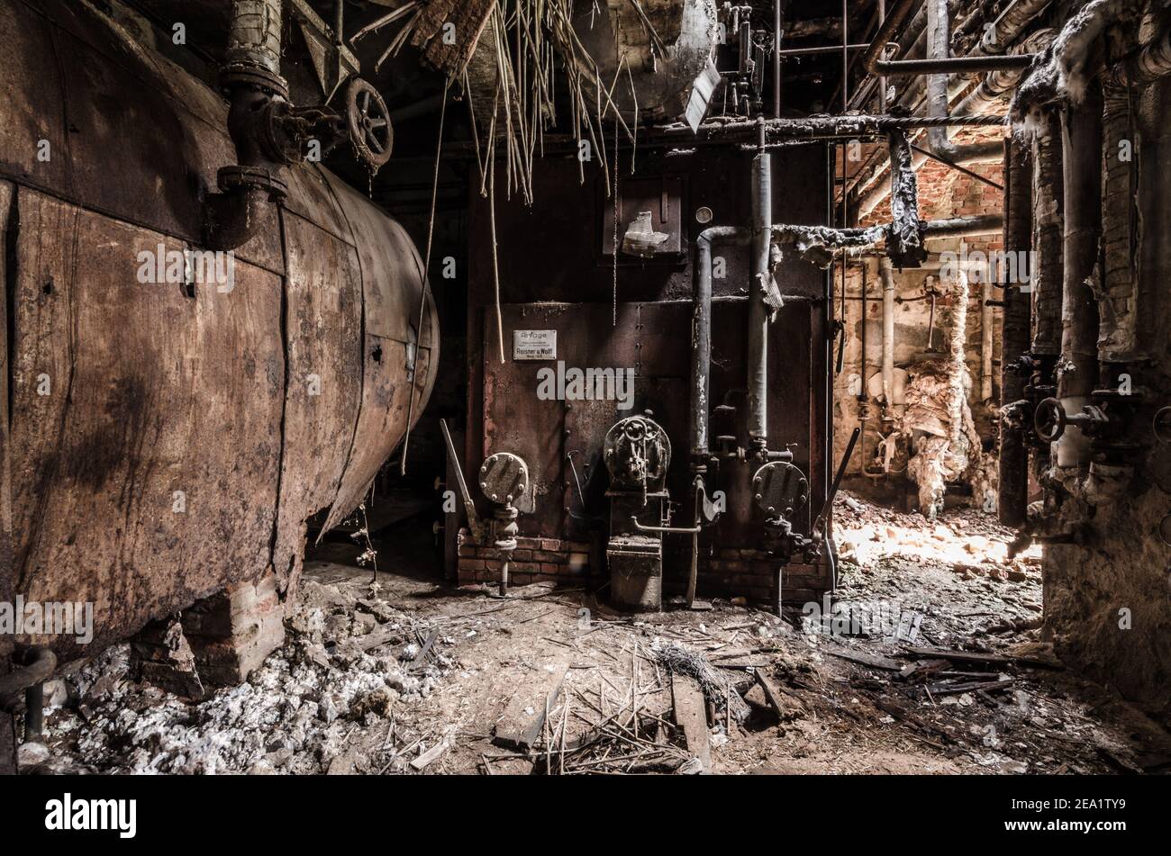 boiler room in abandoned old factory Stock Photo - Alamy