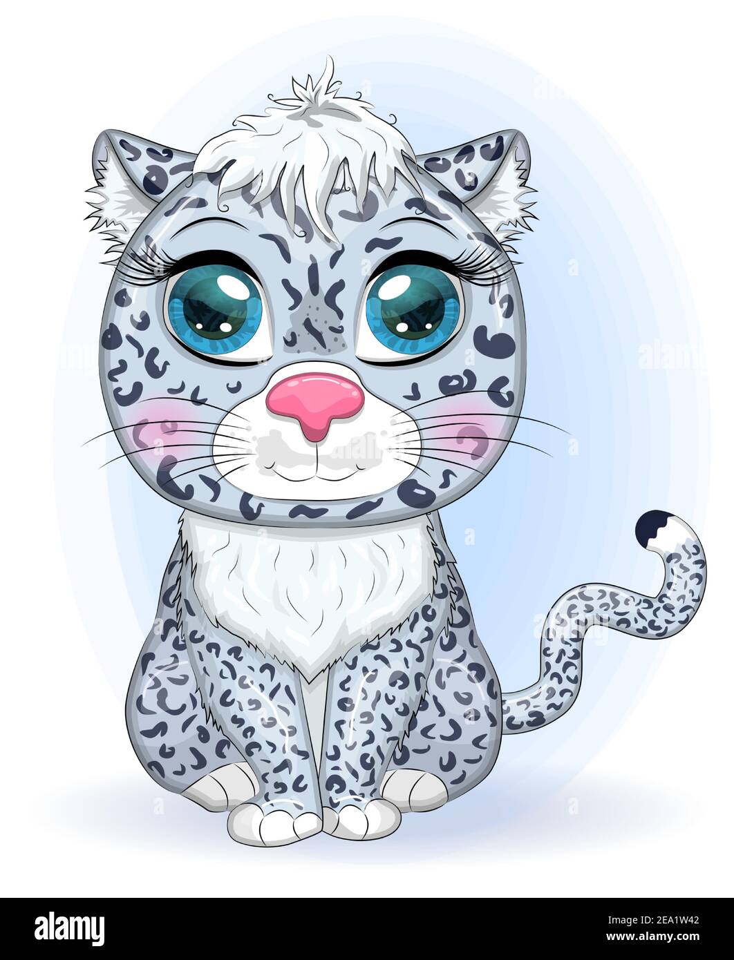 Cartoon snow leopard with expressive eyes. Wild animals, character ...