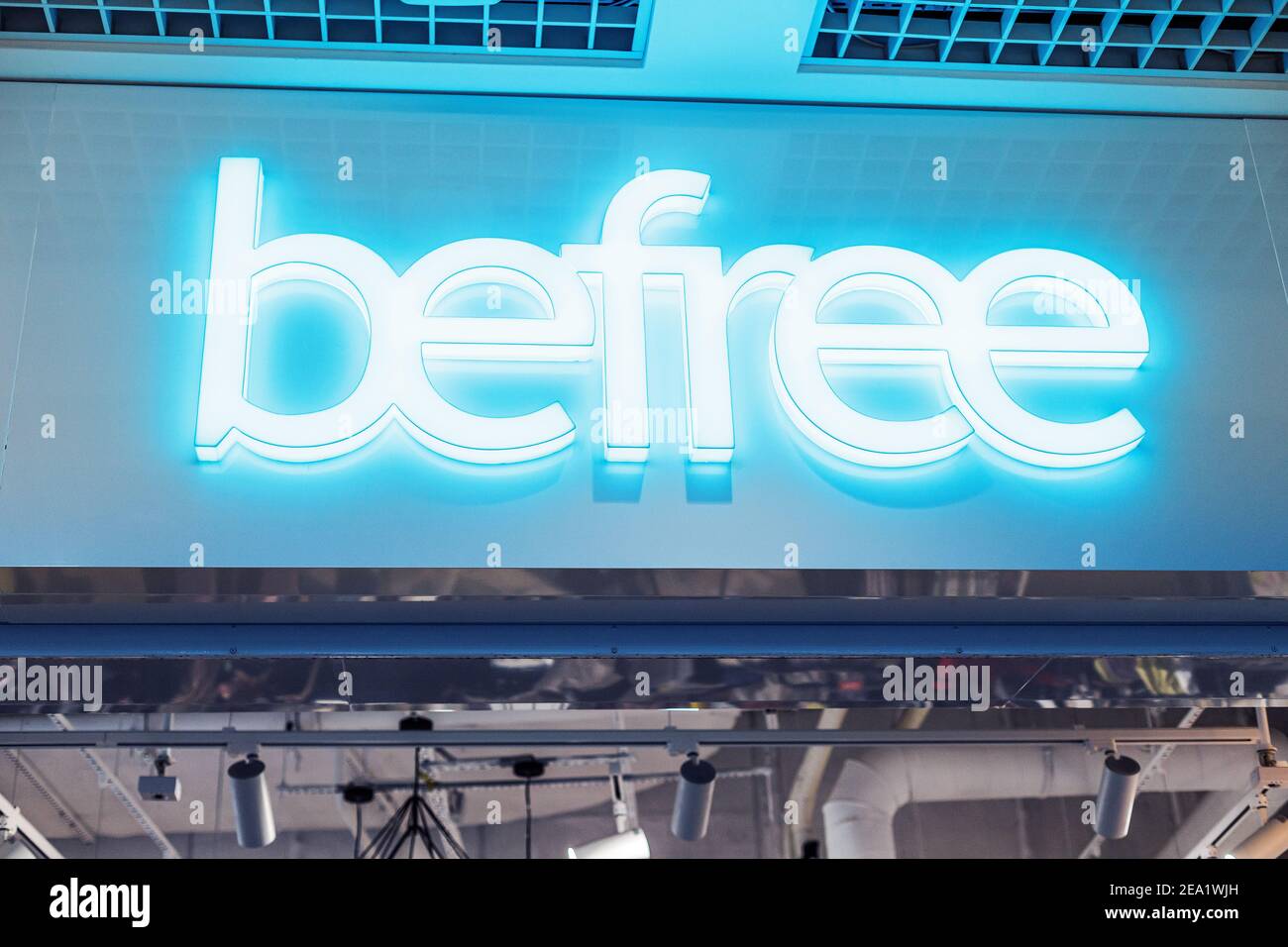 14 March 2020, Ufa, Russia: Befree fashion store logo in shopping Mall ...