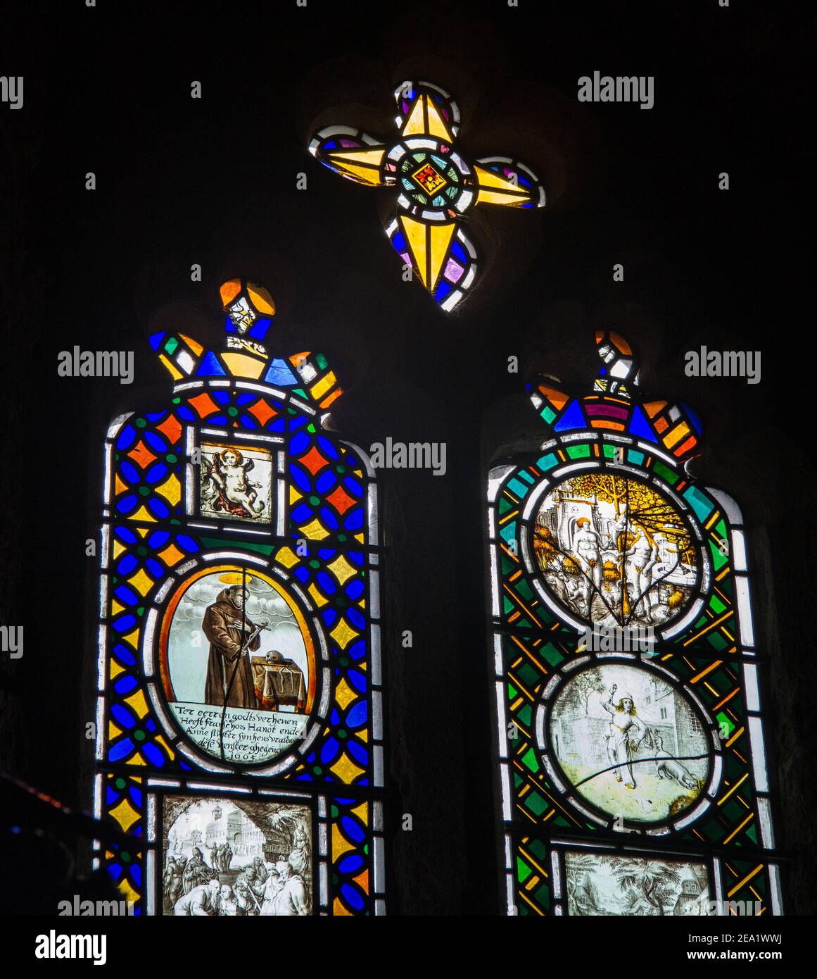 Bold, colourful stained glass at the church at the top of St Michael’s ...
