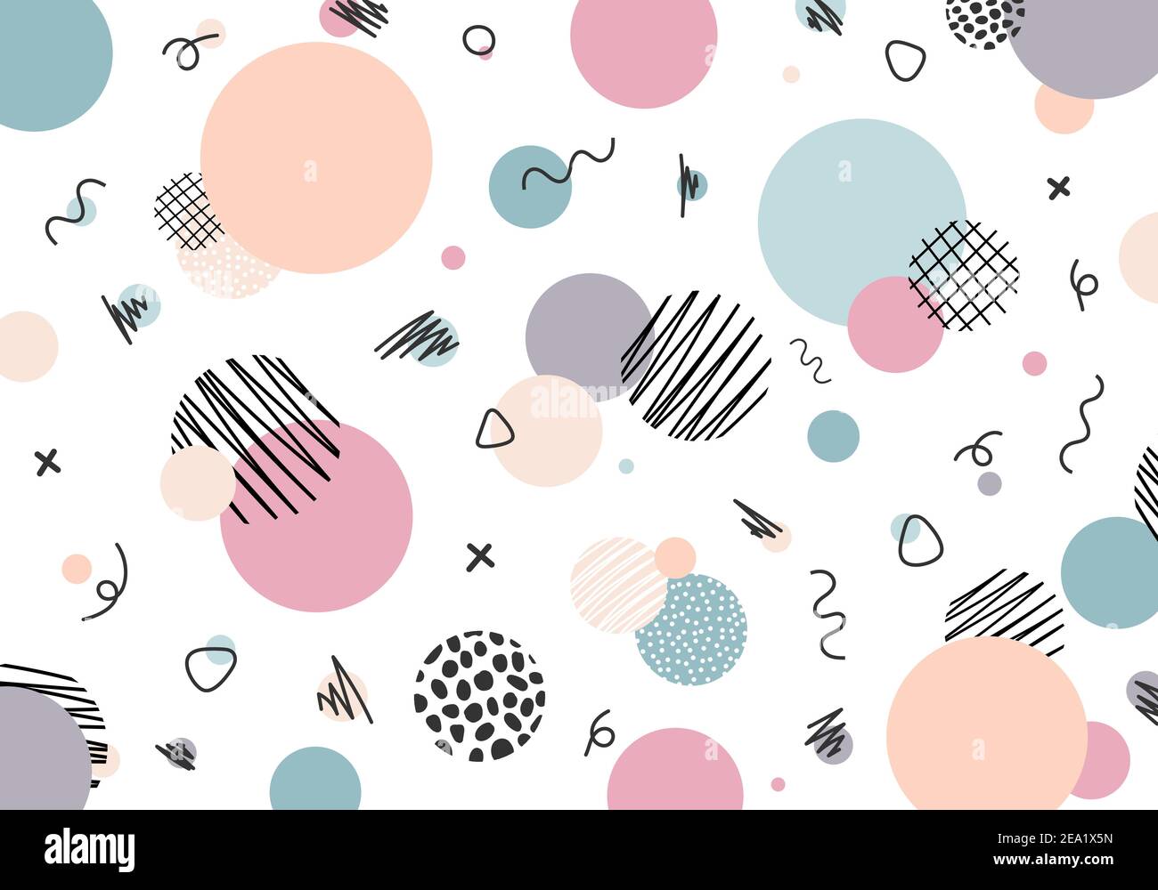 Abstract hand drawn circles with line pattern memphis style pastel ...