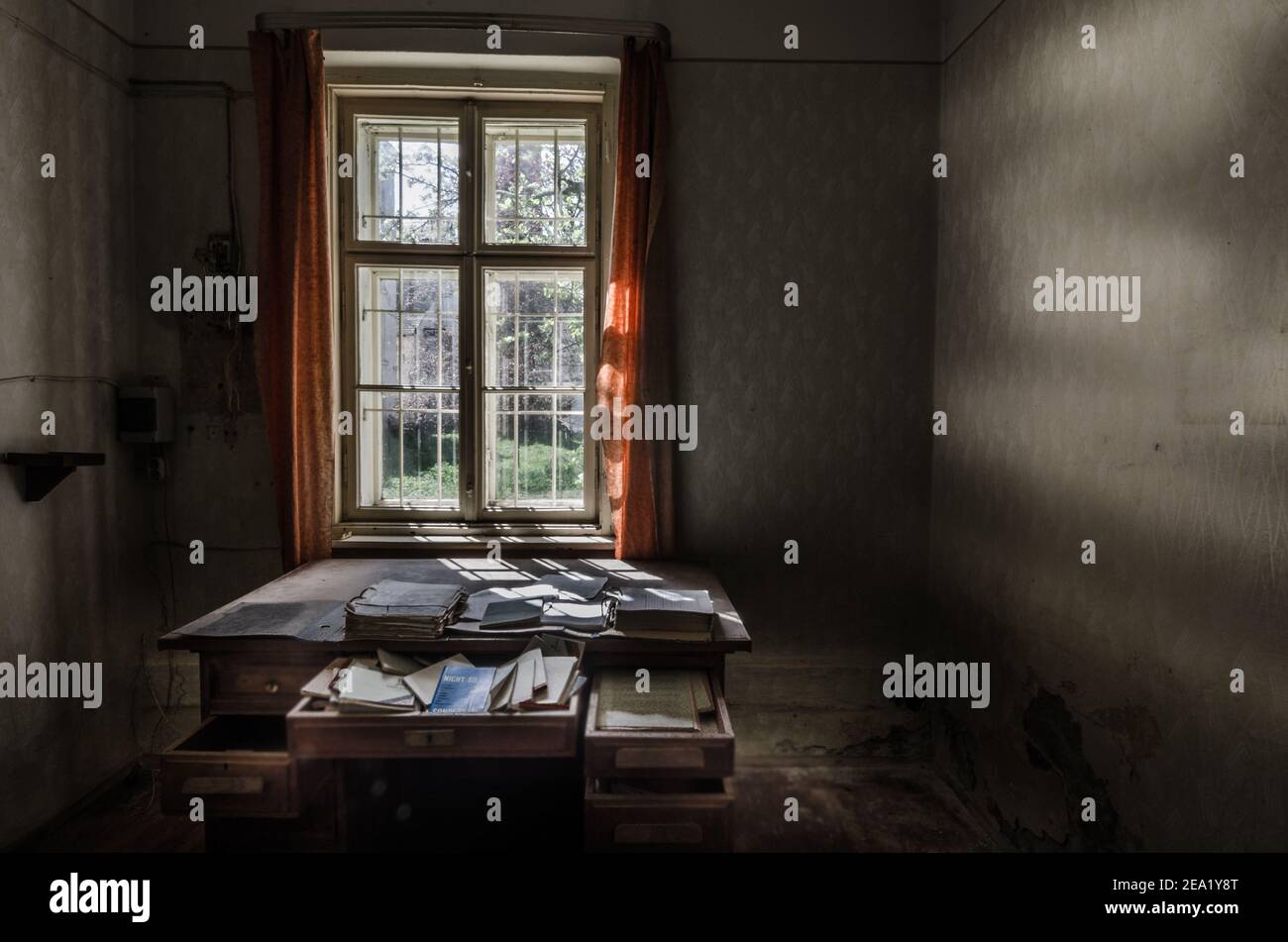 old desk with window in room Stock Photo - Alamy