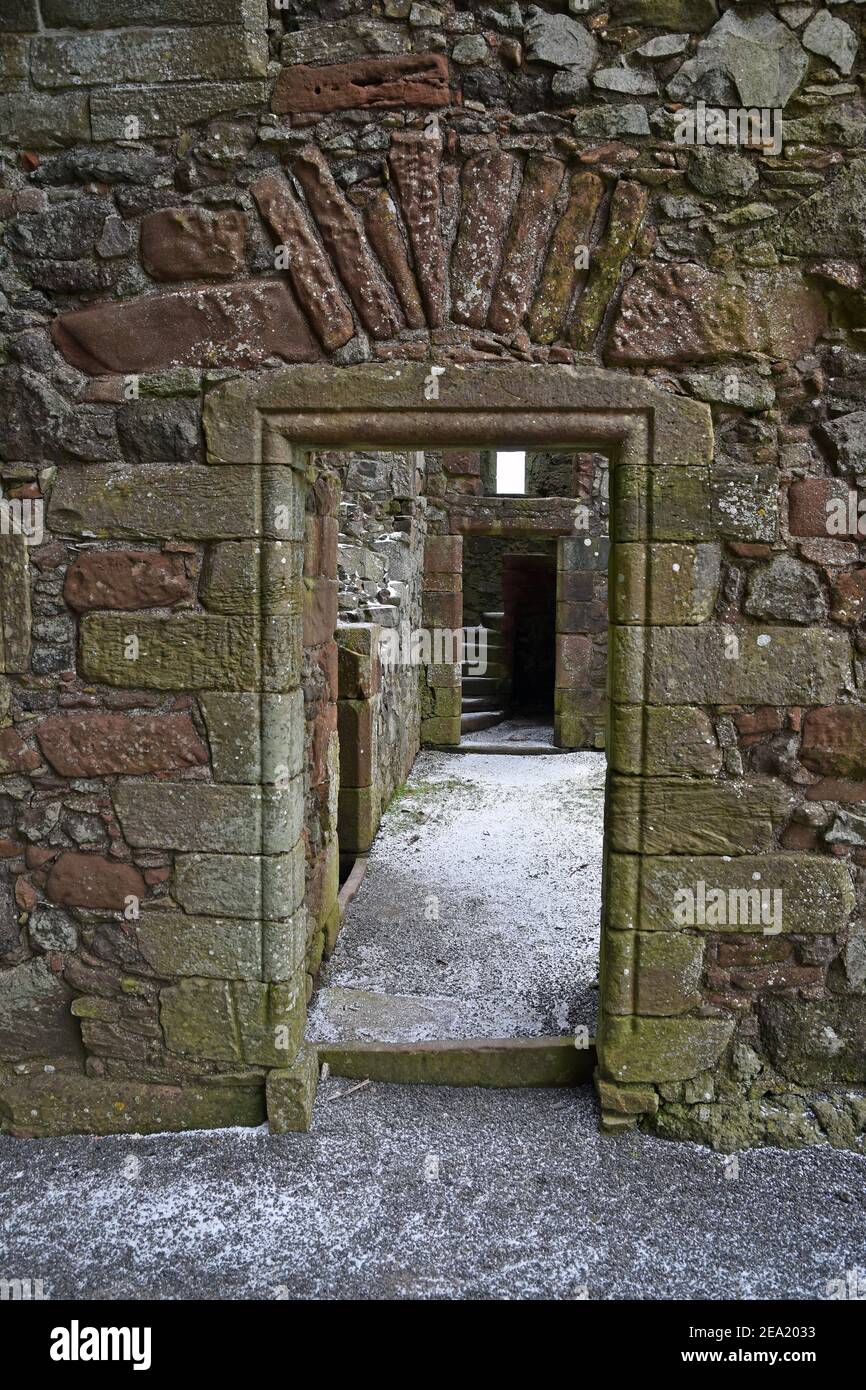 Architectural detail of ruined Balvaird Castle in Scotland showing ...