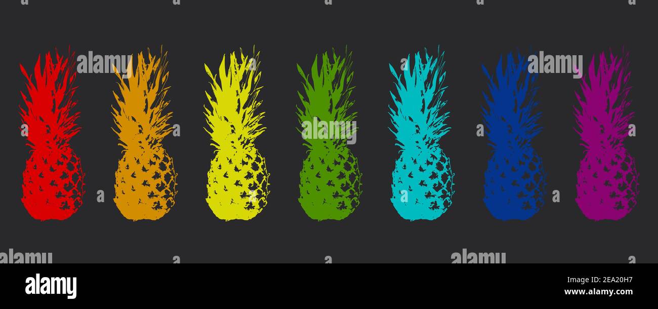 banner pineapples in rainbow colors on a black background Stock Vector ...