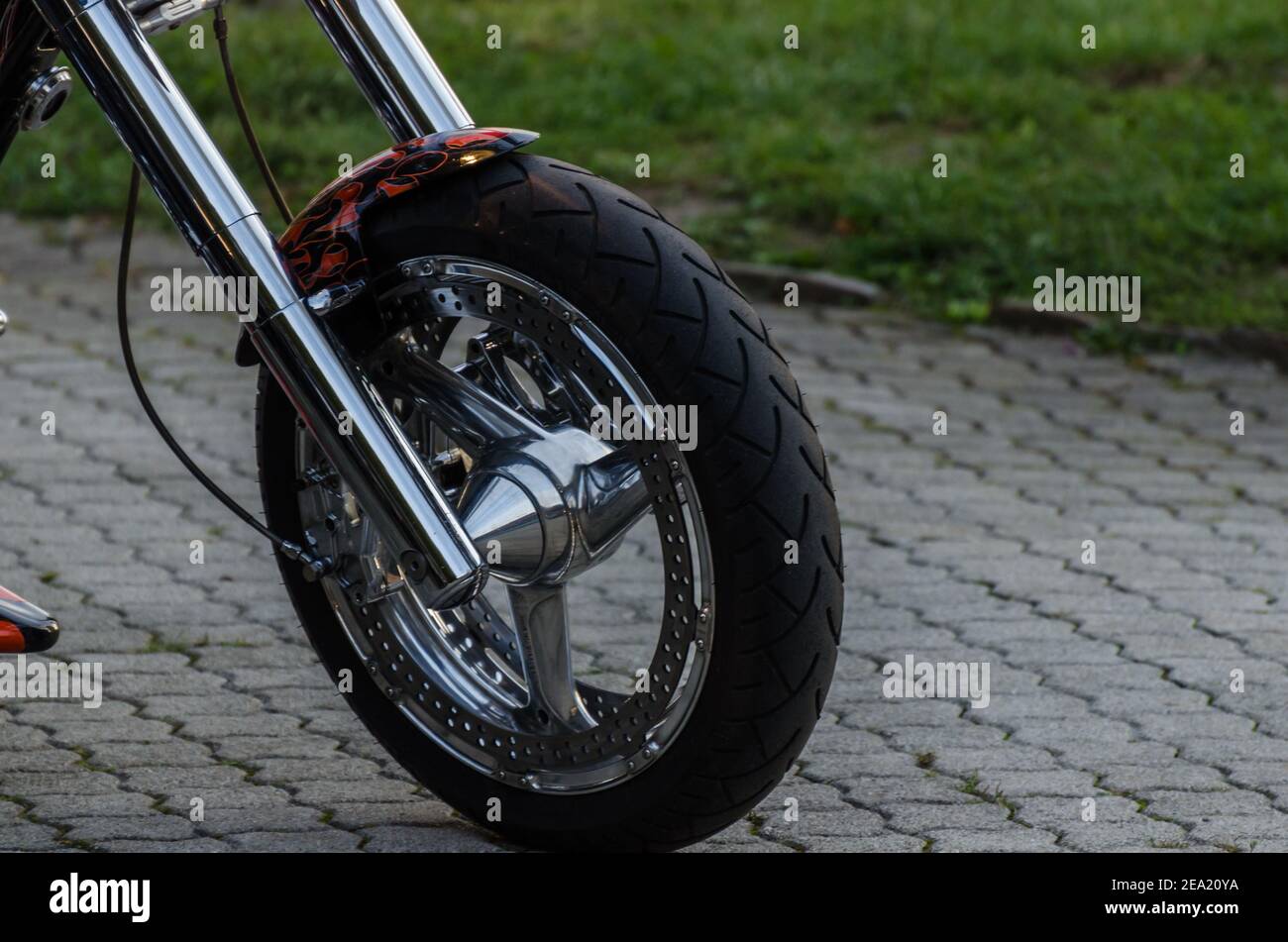front wheel of motorcycle view Stock Photo - Alamy