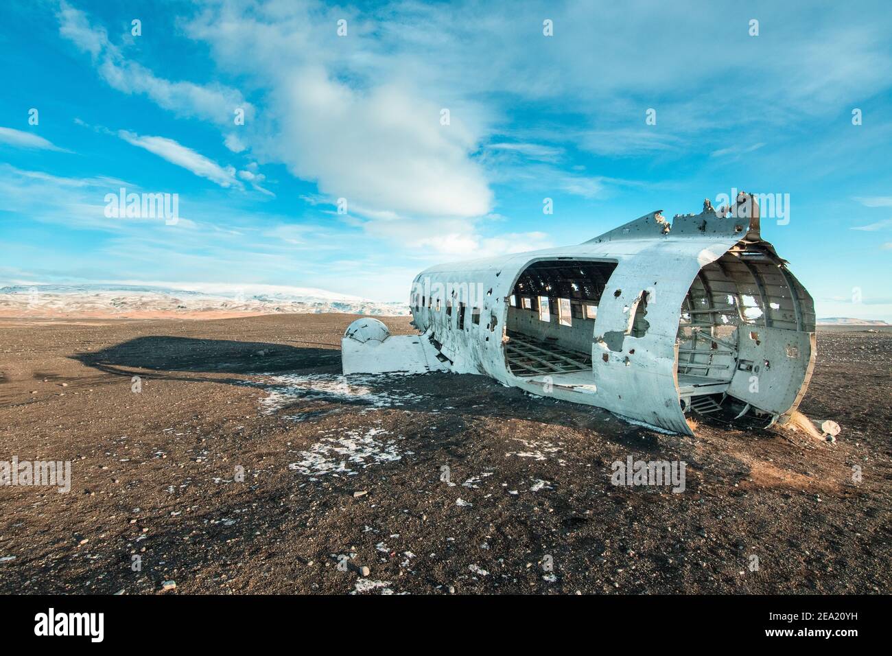An abandoned aircraft wrecks under a cloudy sky Stock Photo - Alamy