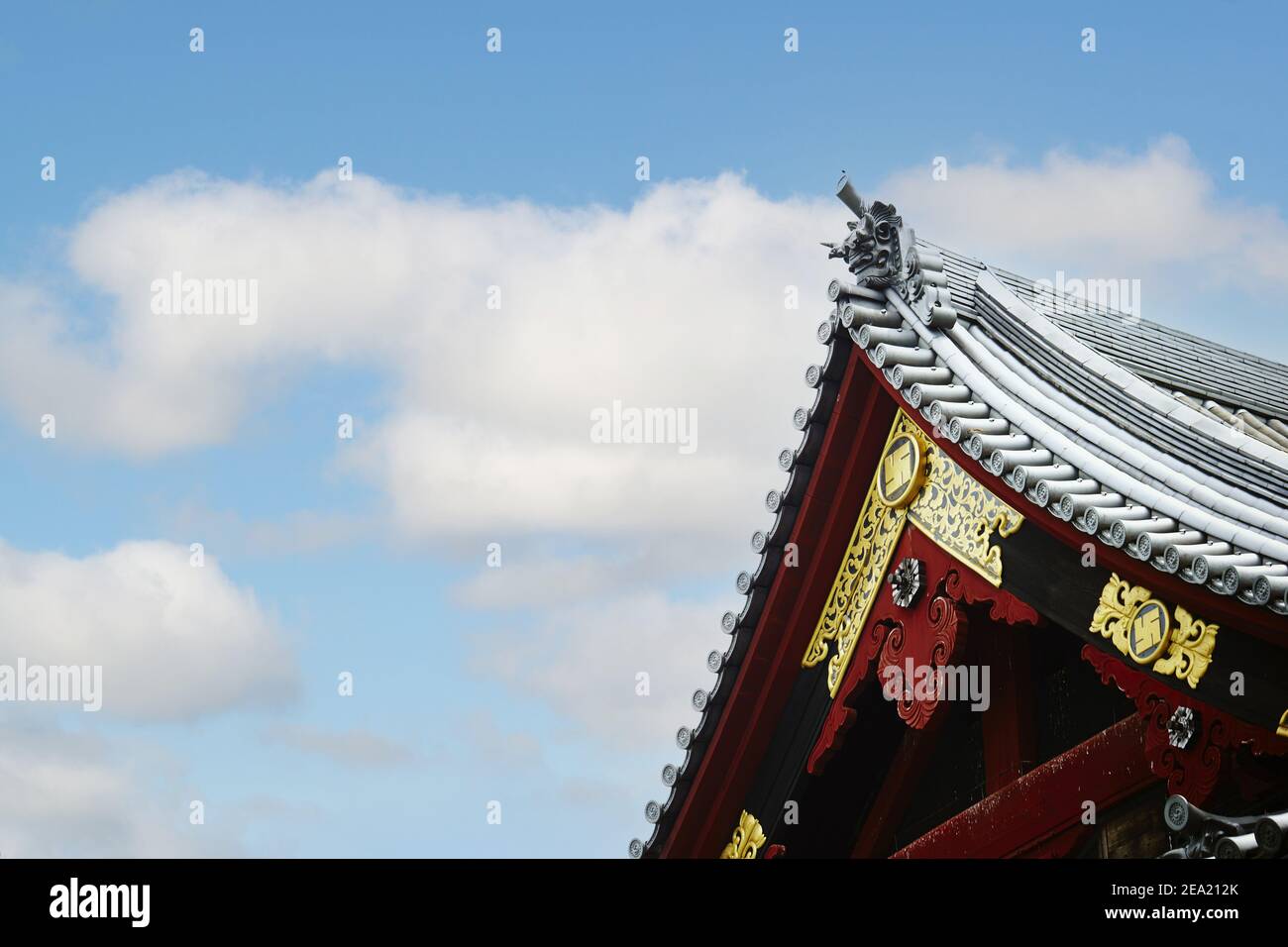 A low angle shot of traditional Japanese roof, under the beautiful ...