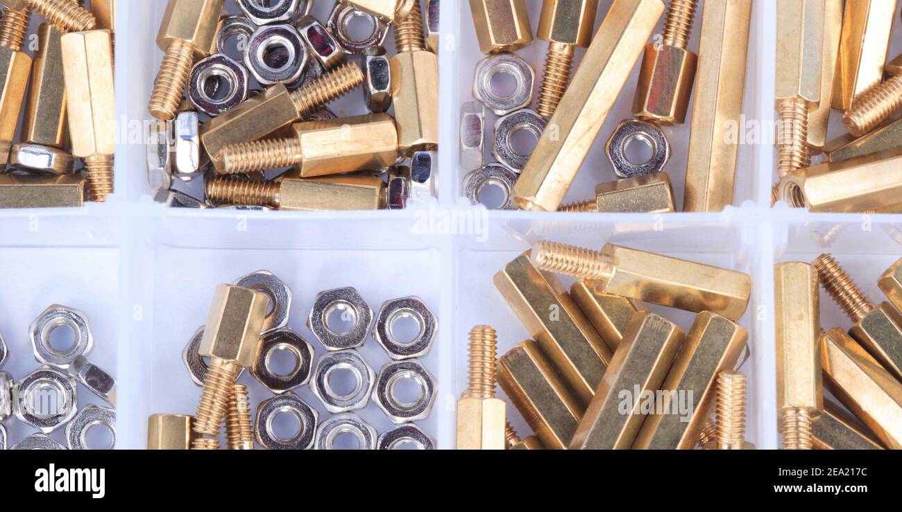 Brass Standoff Spacer Male and Female set in plastic container Stock ...