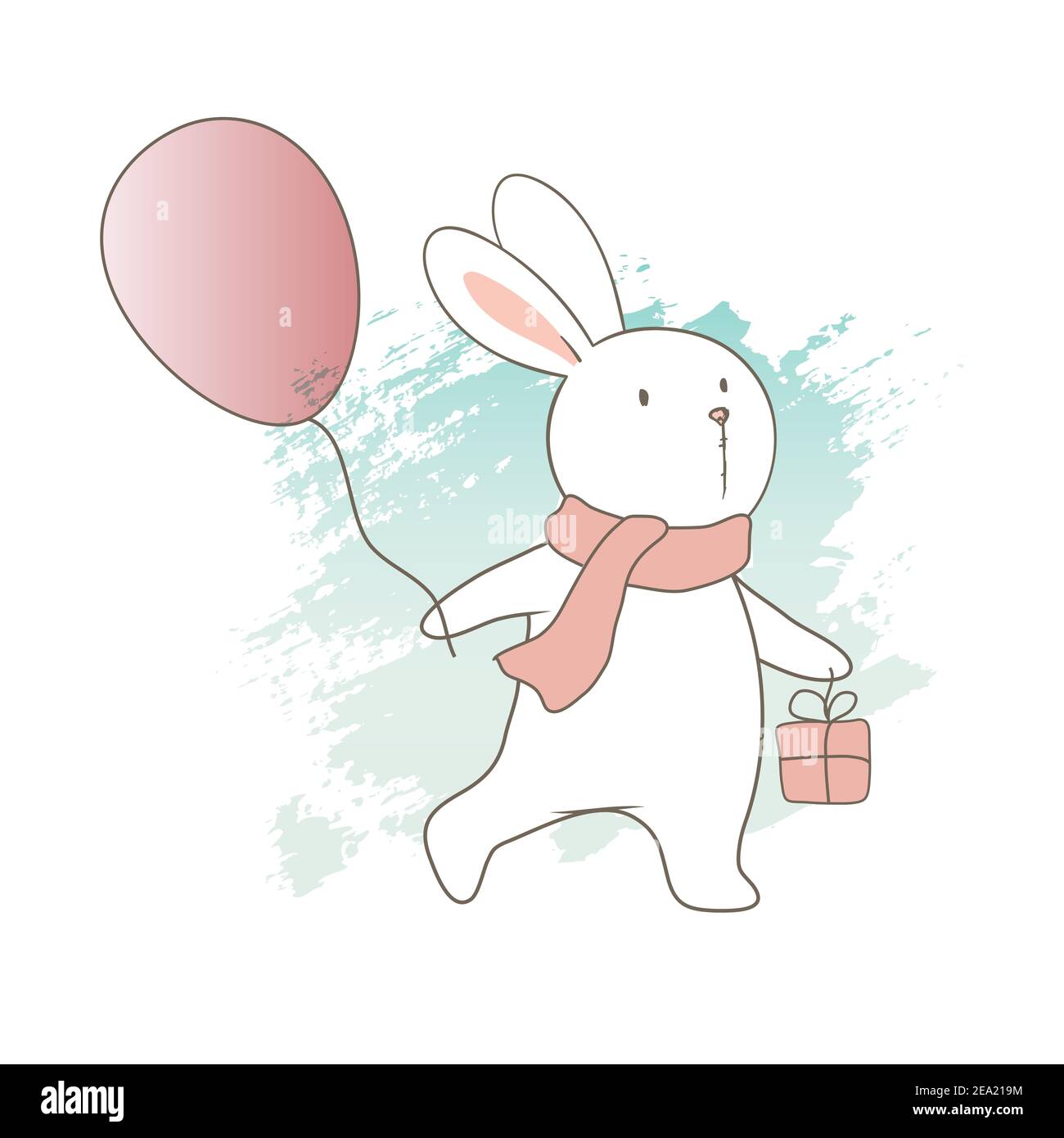 Cute Bunny Rabbit holding Balloon and Gift Box. Valentine’s day ...