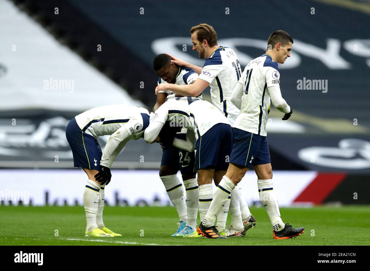 Tottenham Hotspur's Son Heung-min (left) celebrates scoring their side ...