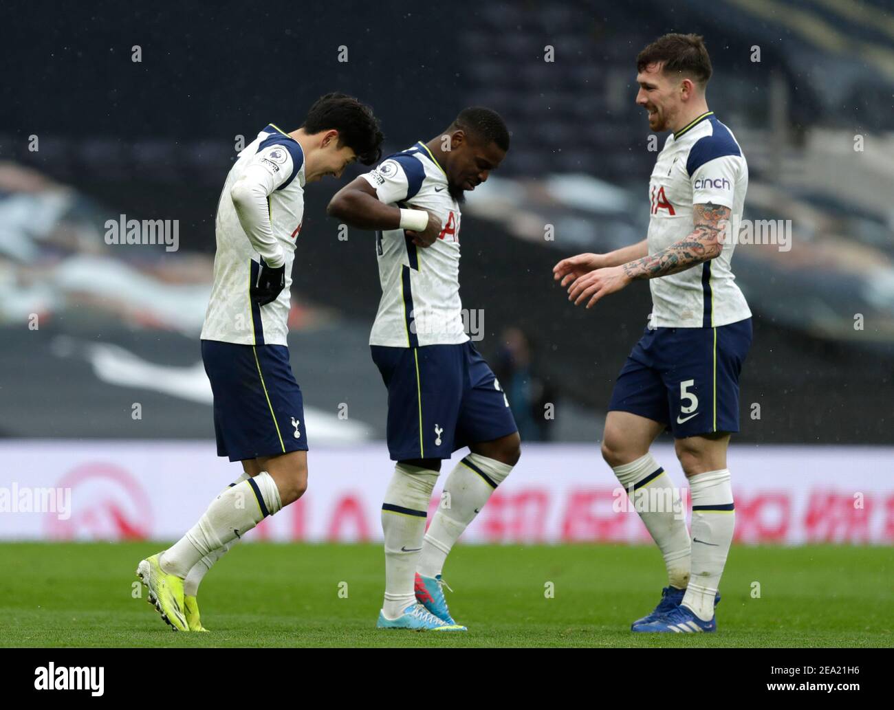 Tottenham Hotspur's Son Heung-min (left) celebrates scoring their side ...