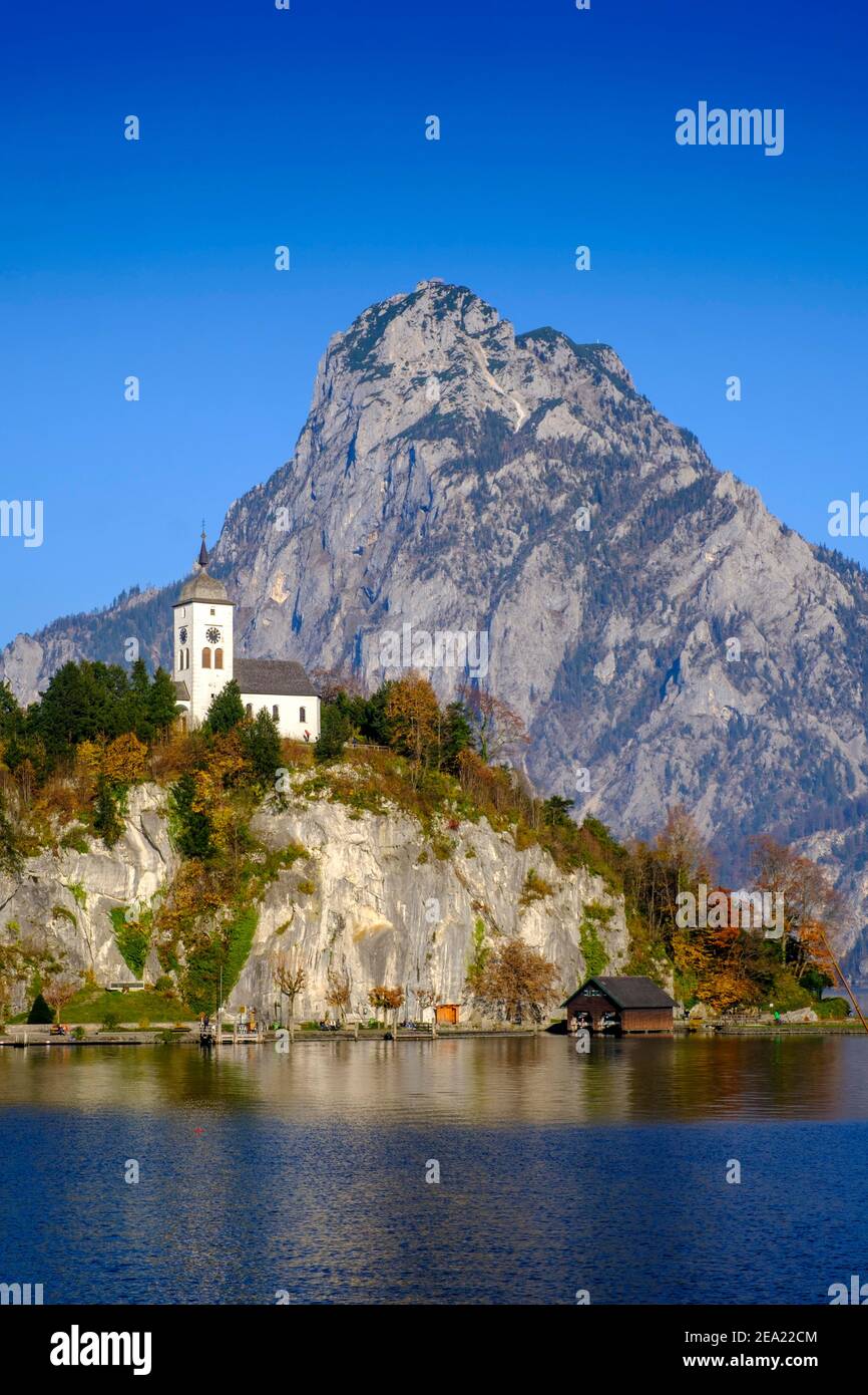 Lake Traun, Johannesberg Chapel with Traunstein,Traunkirchen ...