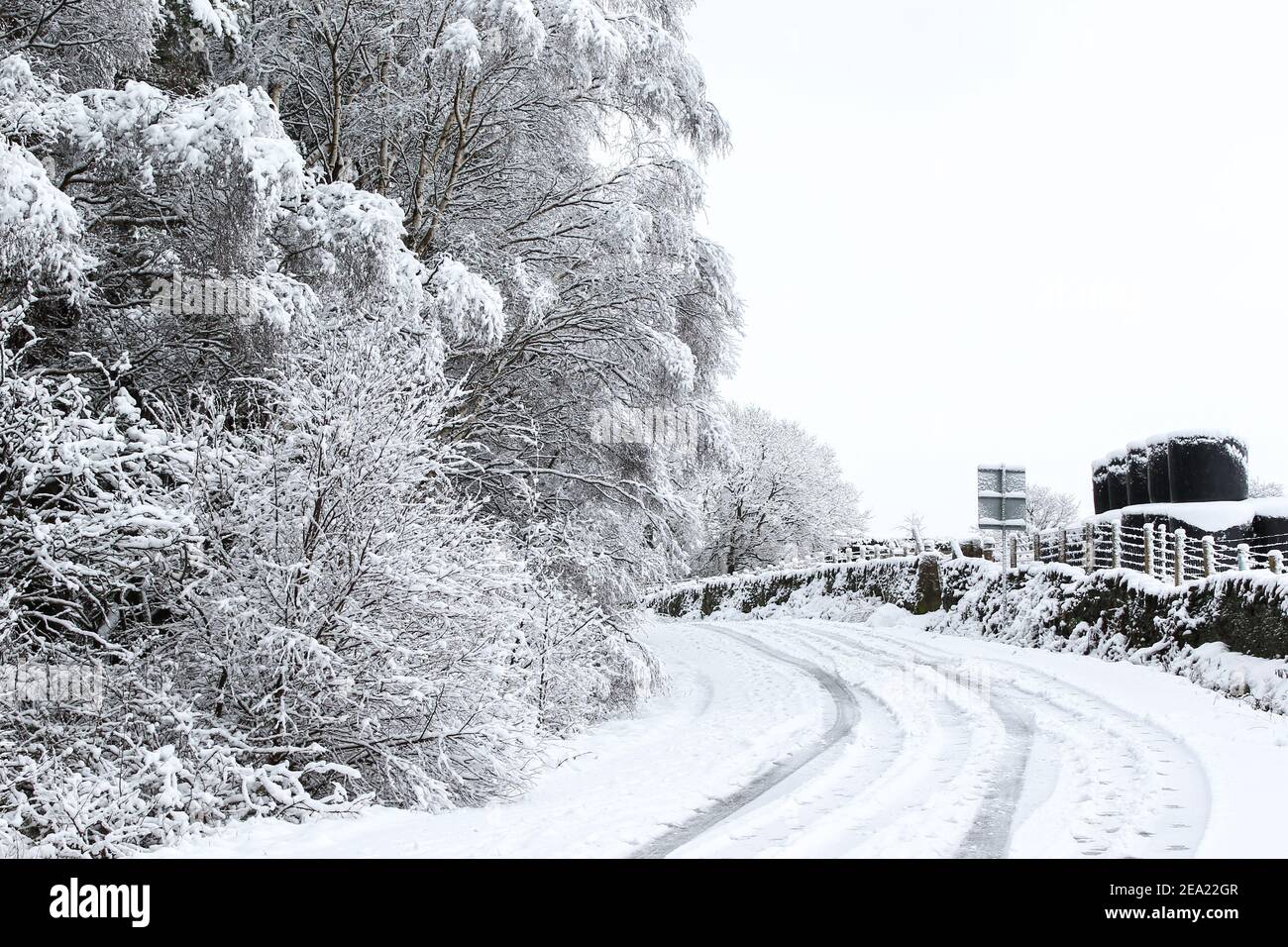 View of a snow-covered lane in West Yorkshire.Many areas of Britain ...