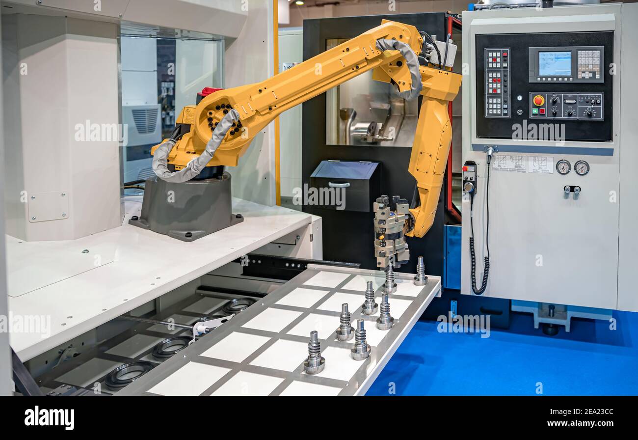 Robotic Arm production lines modern industrial technology. Automated ...