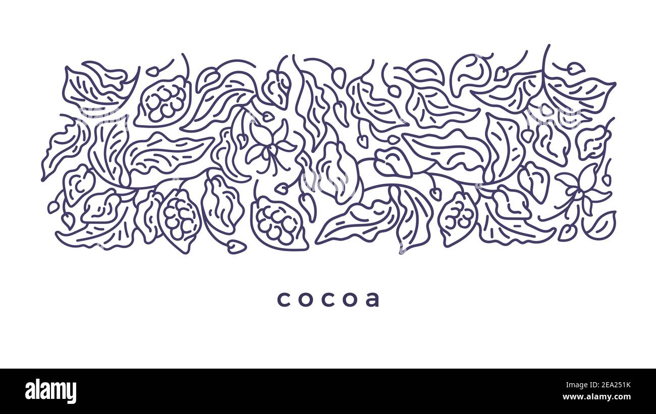 Cacao design. Art line pattern. Vector abstract plant, simply leaves ...