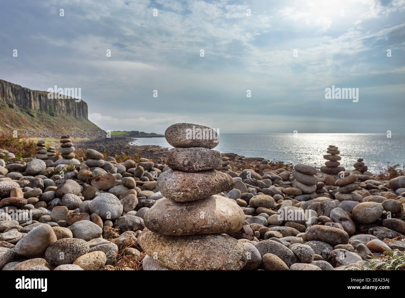 stone balancing on the beach on Arran Stock Photo - Alamy