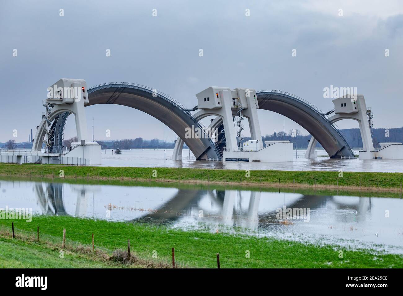 Driel, The Netherlands - February 5, 2021: Weir Driel in the river ...