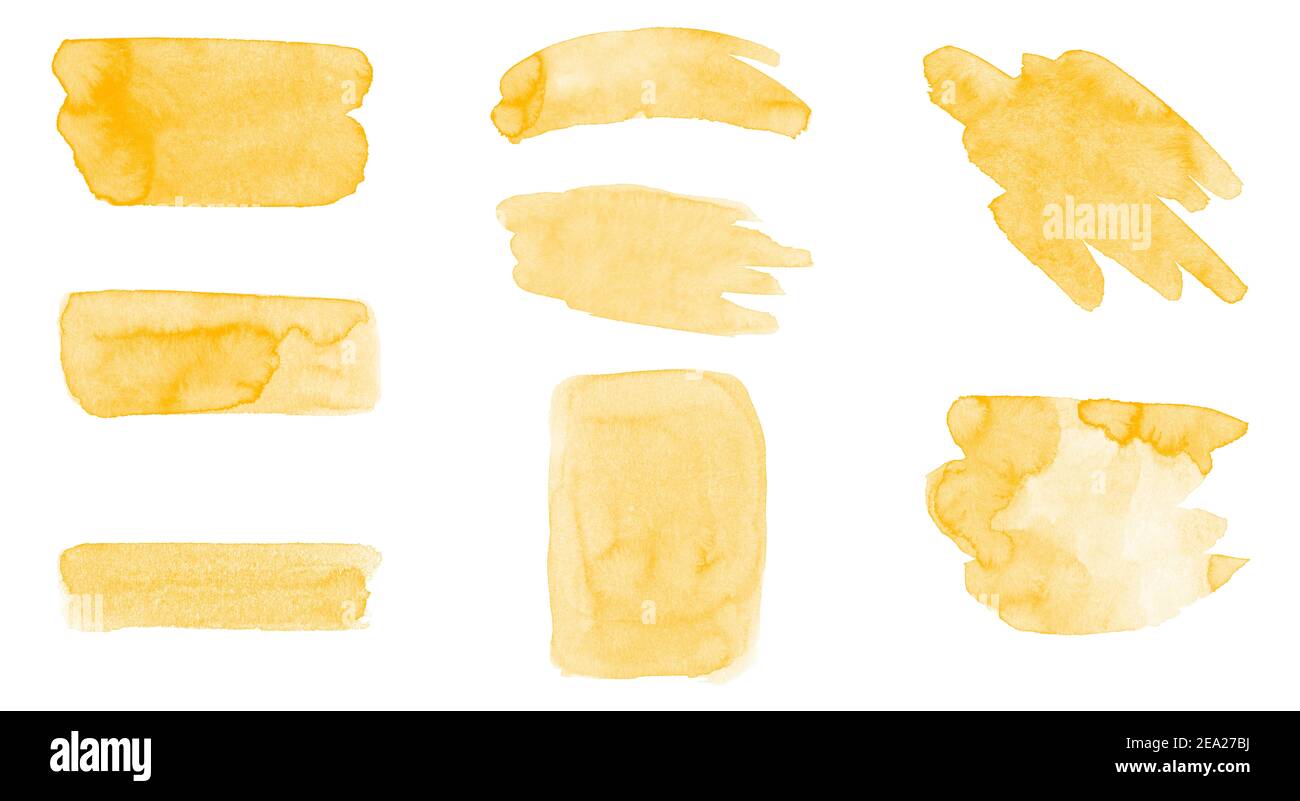 Set of yellow watercolor isolated brushes for painting. Brush for art ...