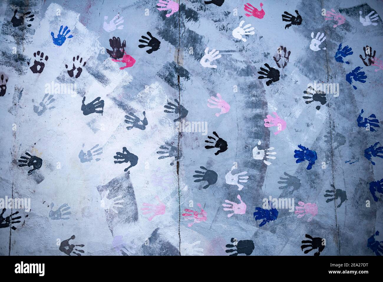 Mural Touch The Wall, Mural Hands with Handprints, detail view, artist ...
