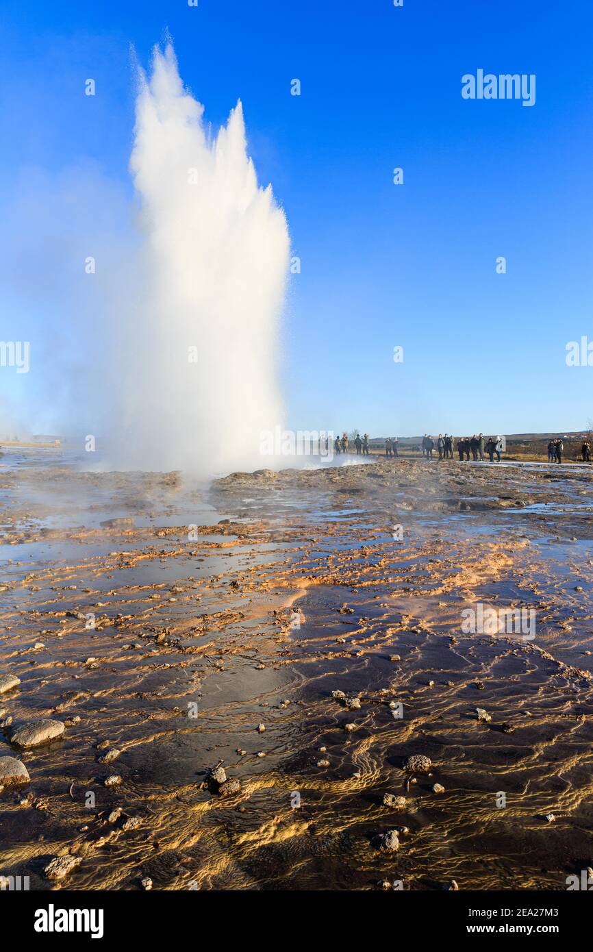 Eruption of the geyser Strokkur, geothermal area Haukadalur, Golden ...