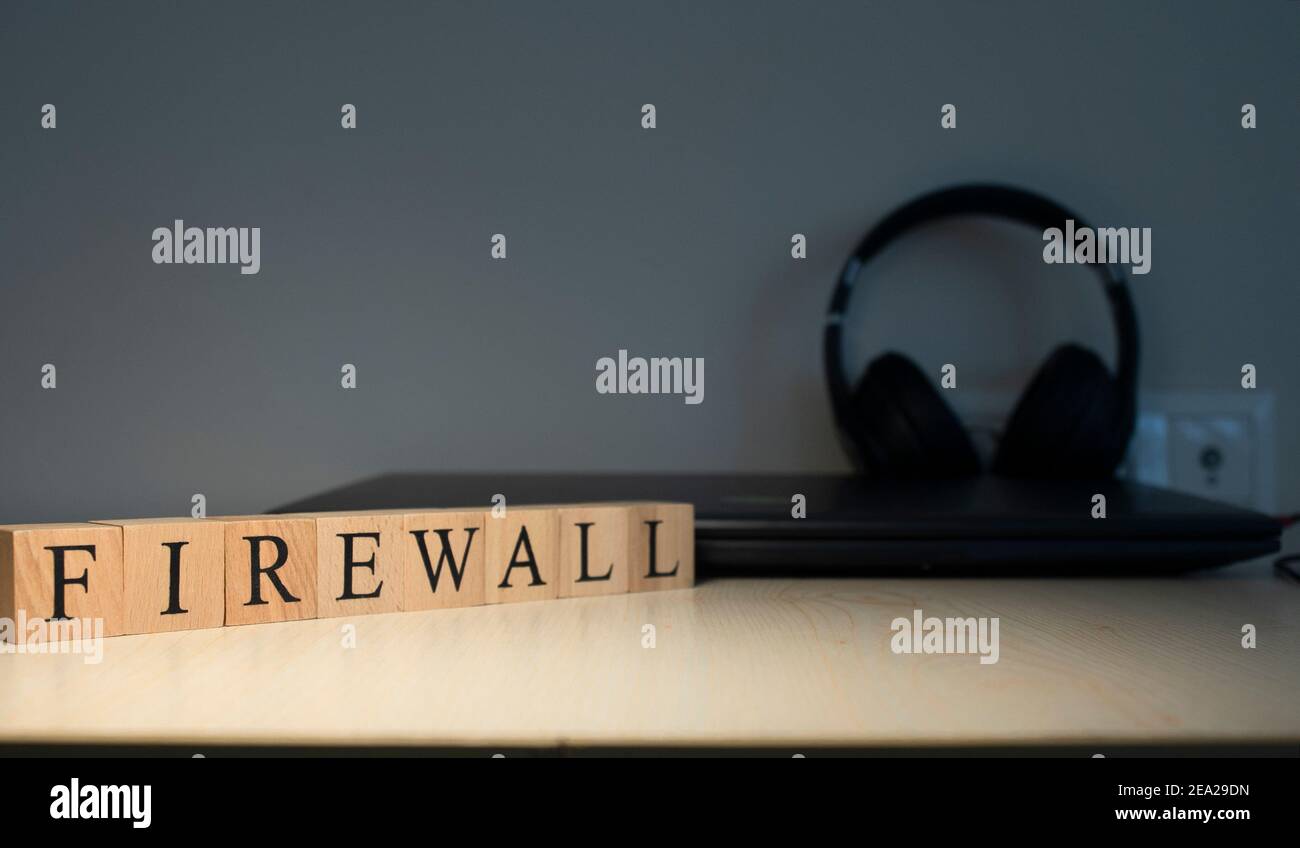 FIREWALL text on wooden cubes on white background - Image. close up ...