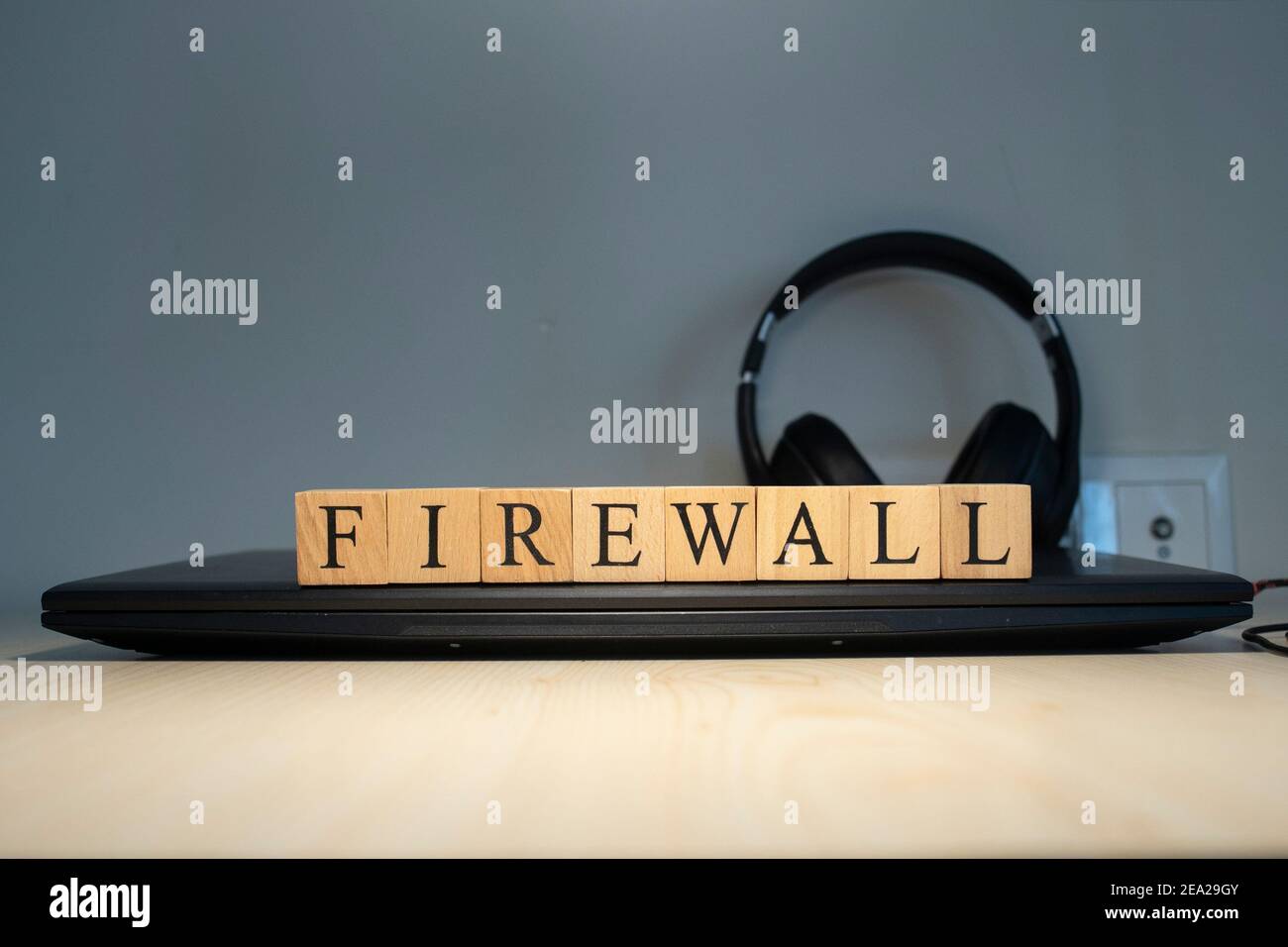 FIREWALL text on wooden cubes on white background - Image. close up ...