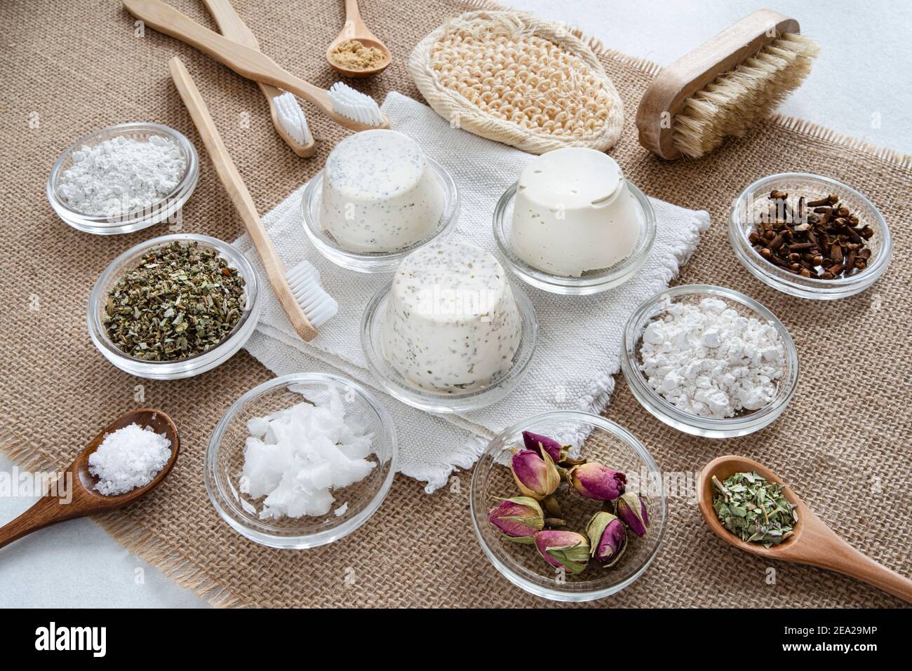 Homemade organic and ecological toothpaste with a bamboo toothbrush ...