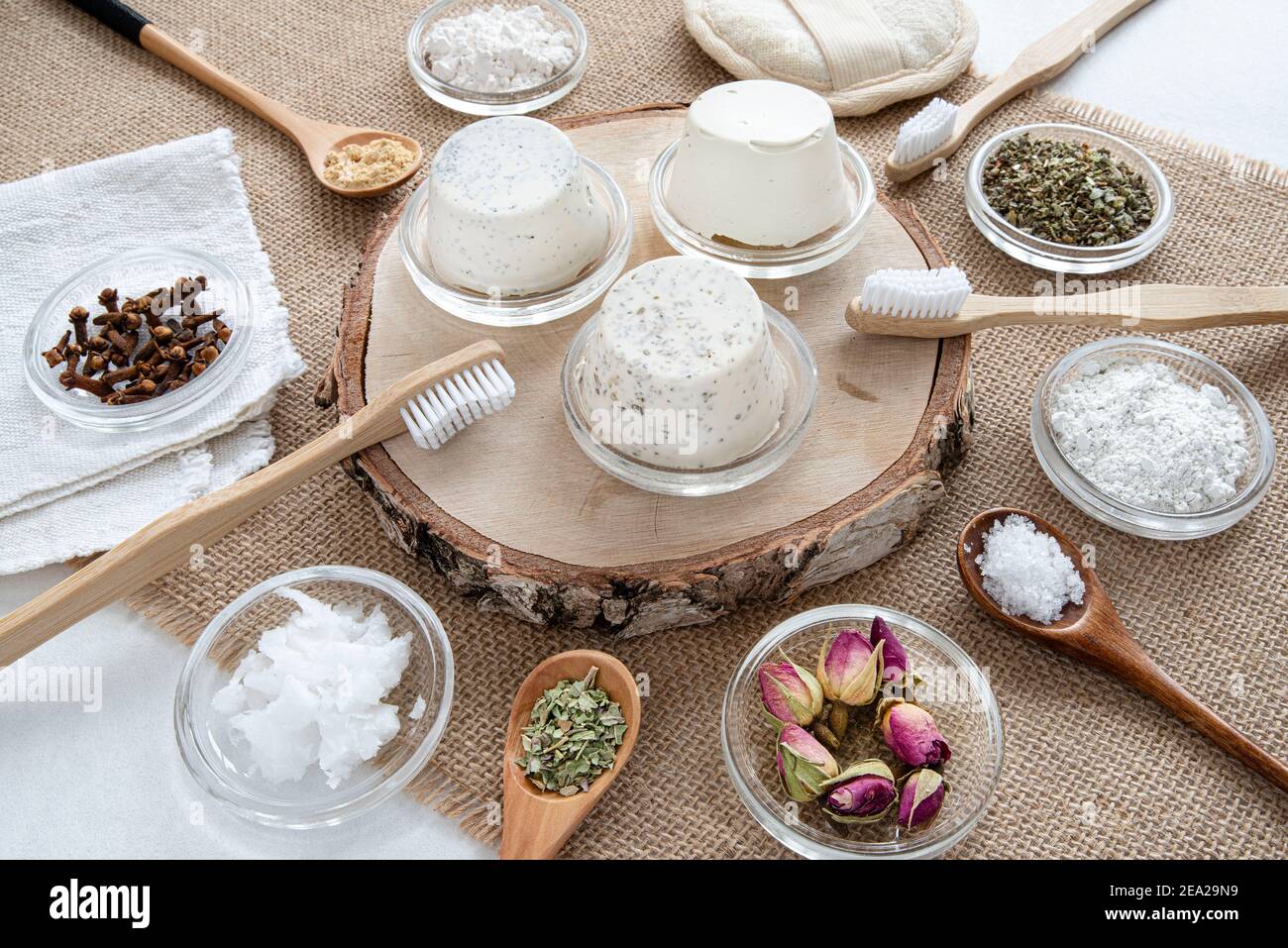 Homemade organic and ecological toothpaste with a bamboo toothbrush ...