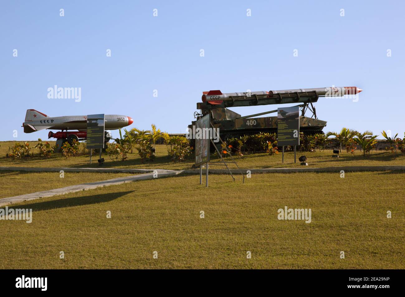 The old and broken, scratched Soviet Union rockets and armory, settled ...