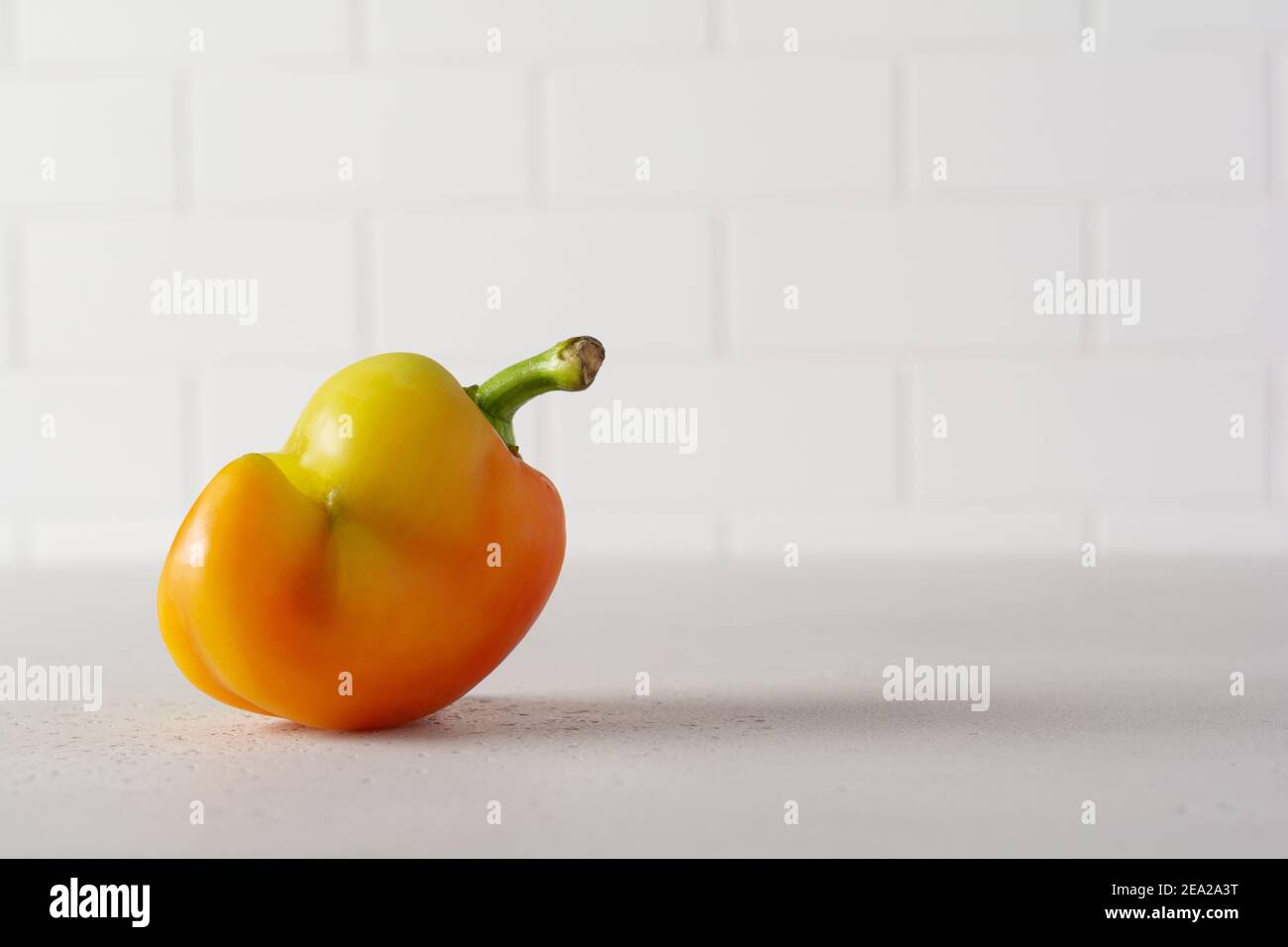 Ugly pepper that looks like a strange face on a light table. Funny ...
