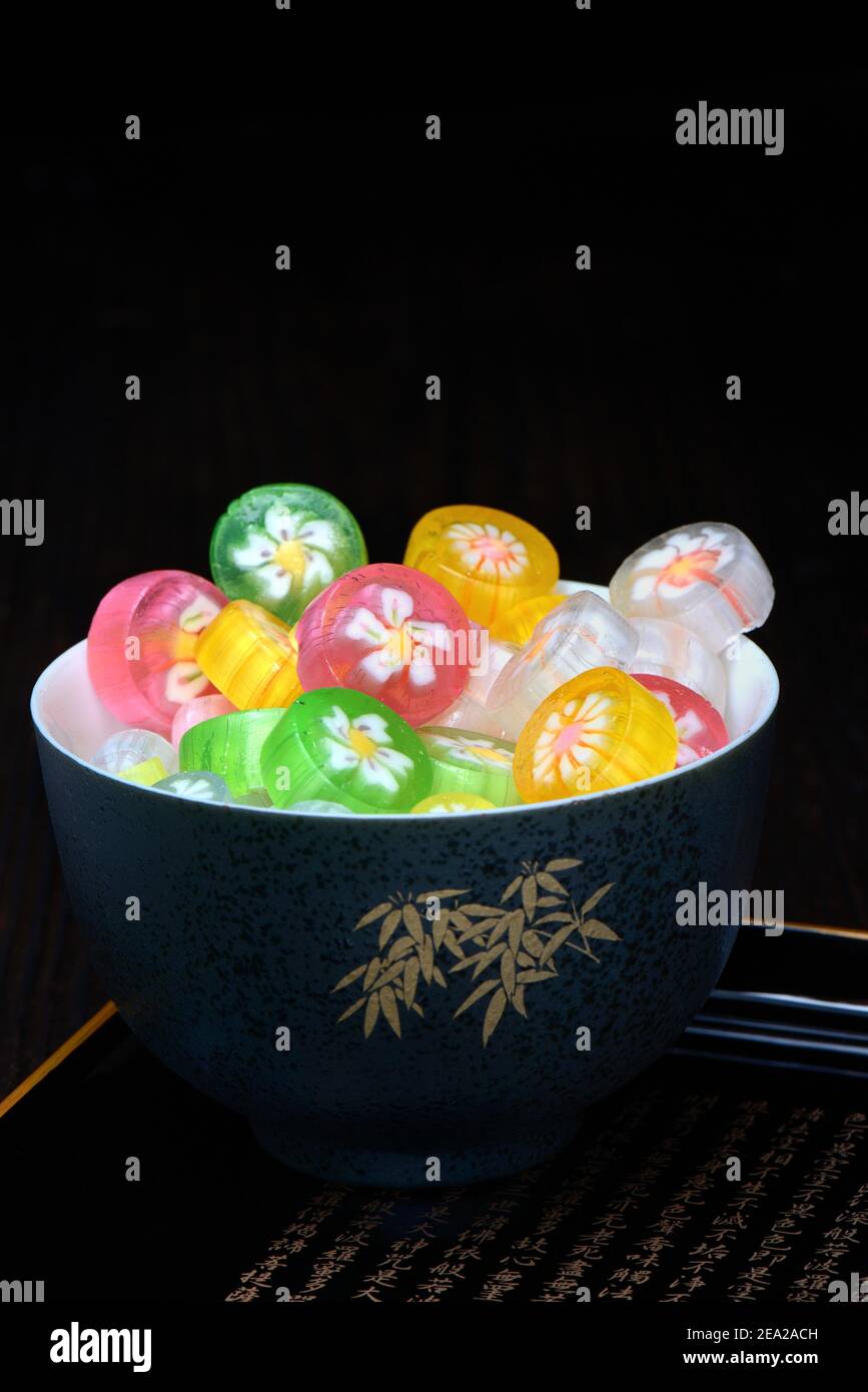 Japanese sweets in bowl, candy Stock Photo - Alamy