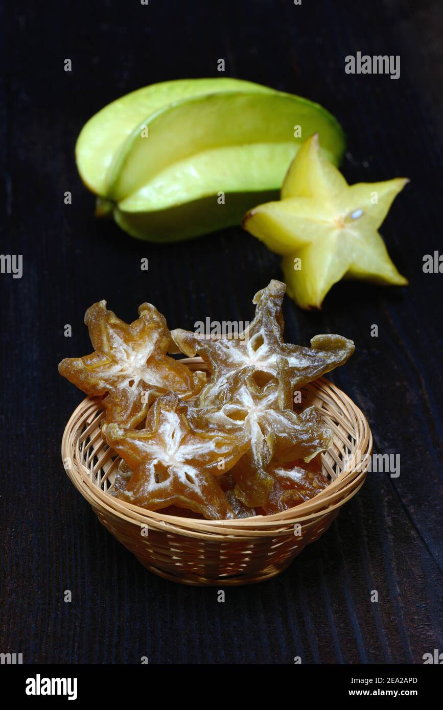Carambola ( Averrhoa carambola) fresh fruit sliced and dried fruit ...