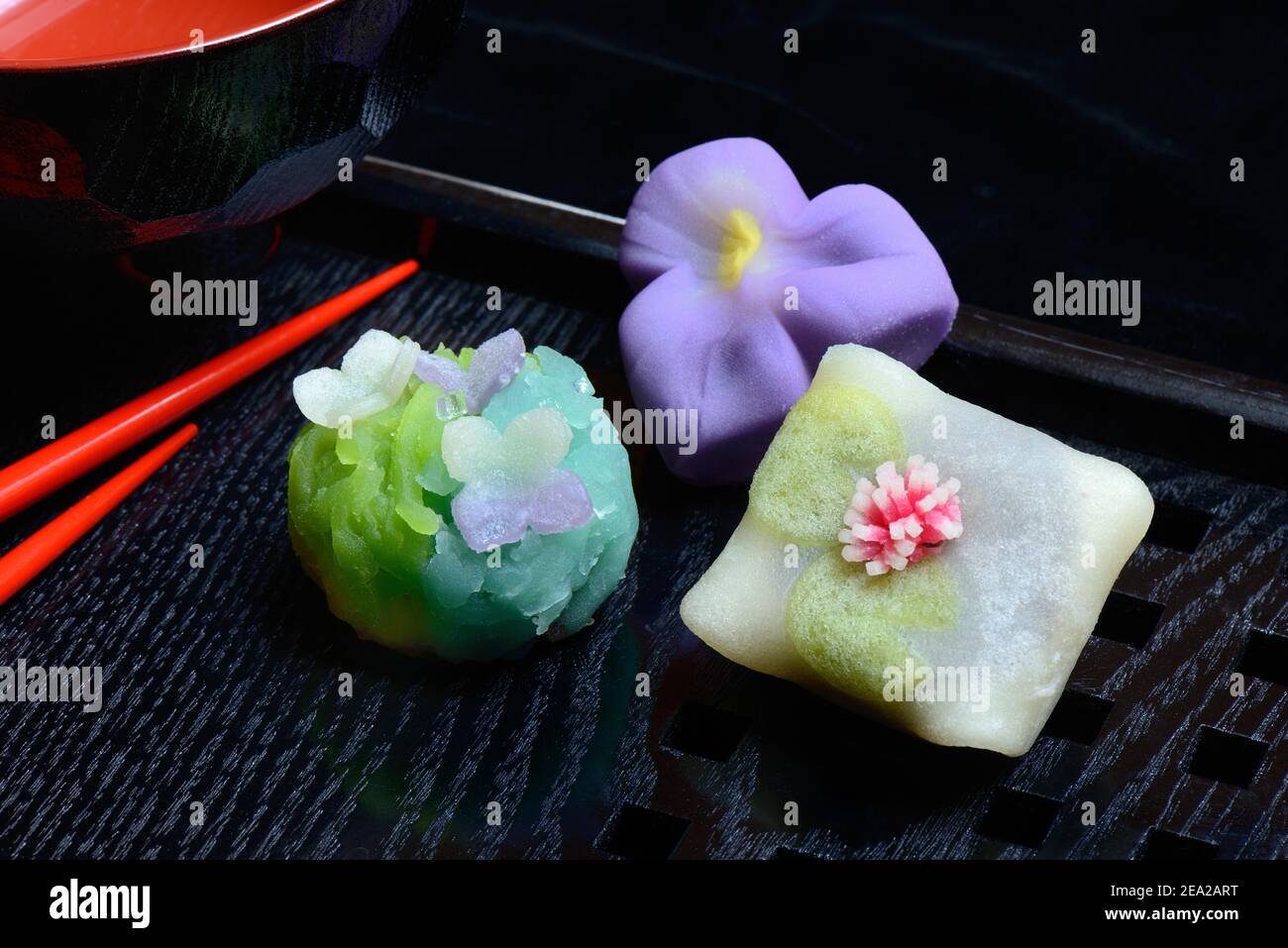 Wagashi, Japanese sweets on tray with characters, mochi, candy, candy ...