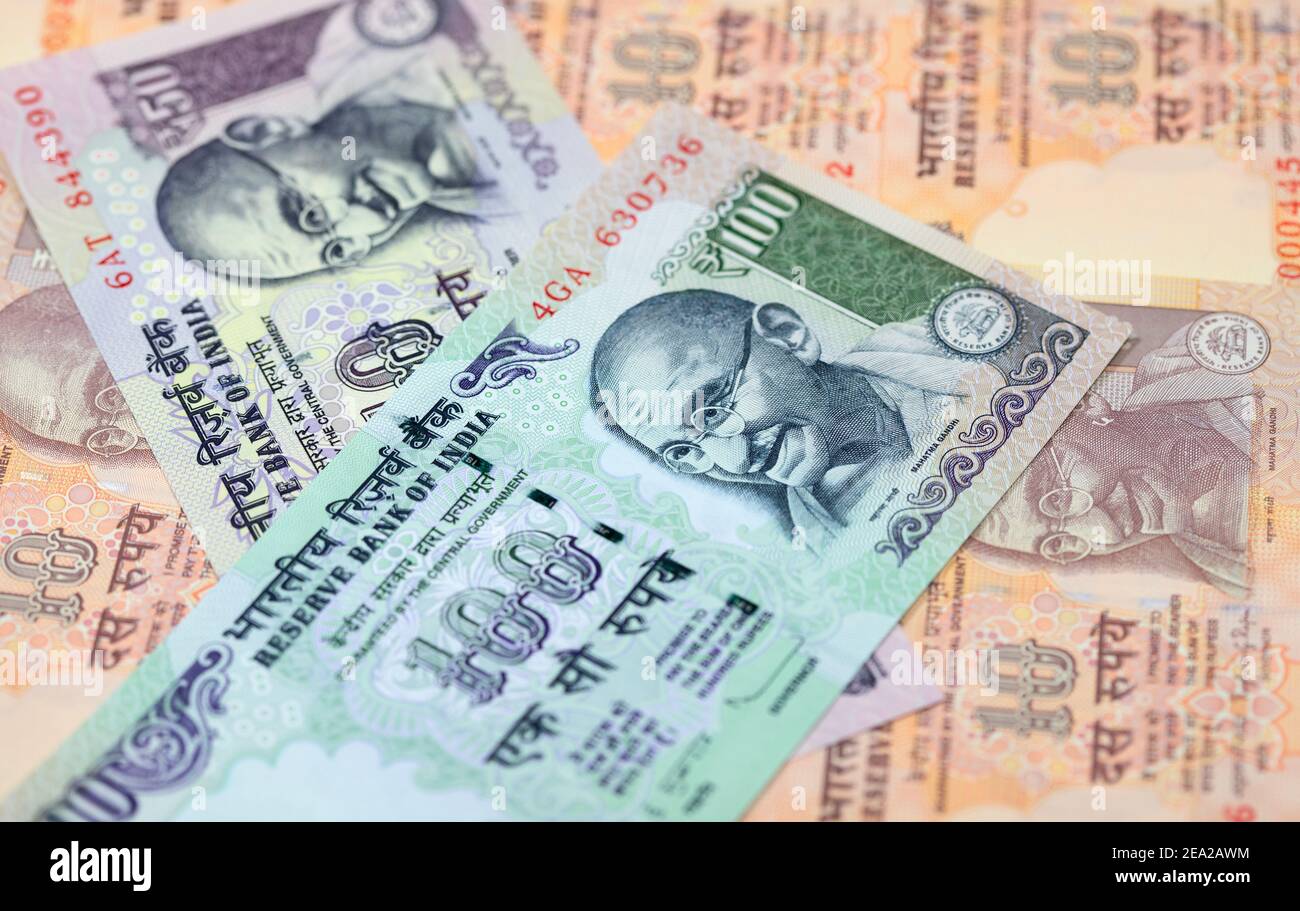 Collection of the Indian banknotes Stock Photo - Alamy