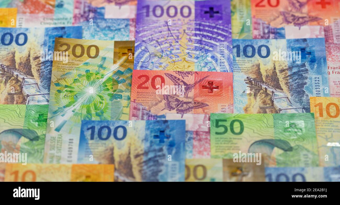 Collection of the new swiss banknotes (issued in 2017-2019 Stock Photo ...