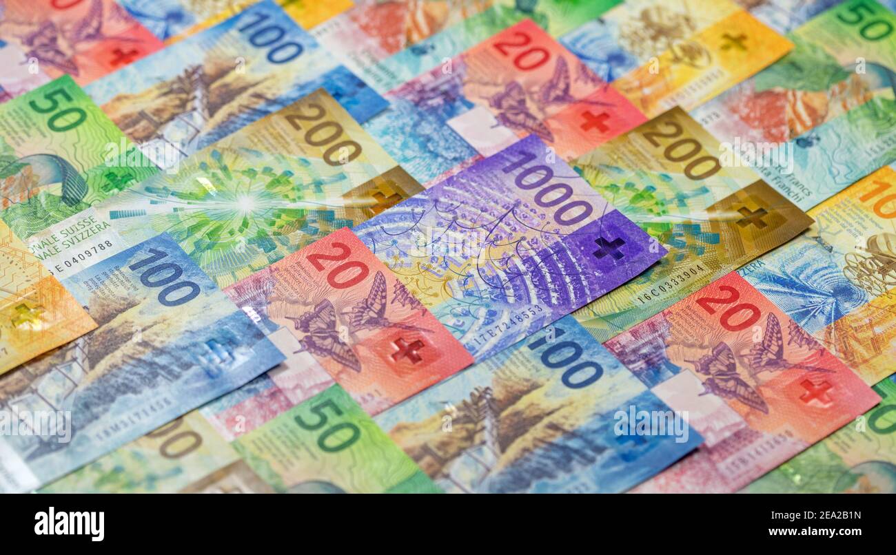 Collection of the new swiss banknotes (issued in 2017-2019 Stock Photo ...