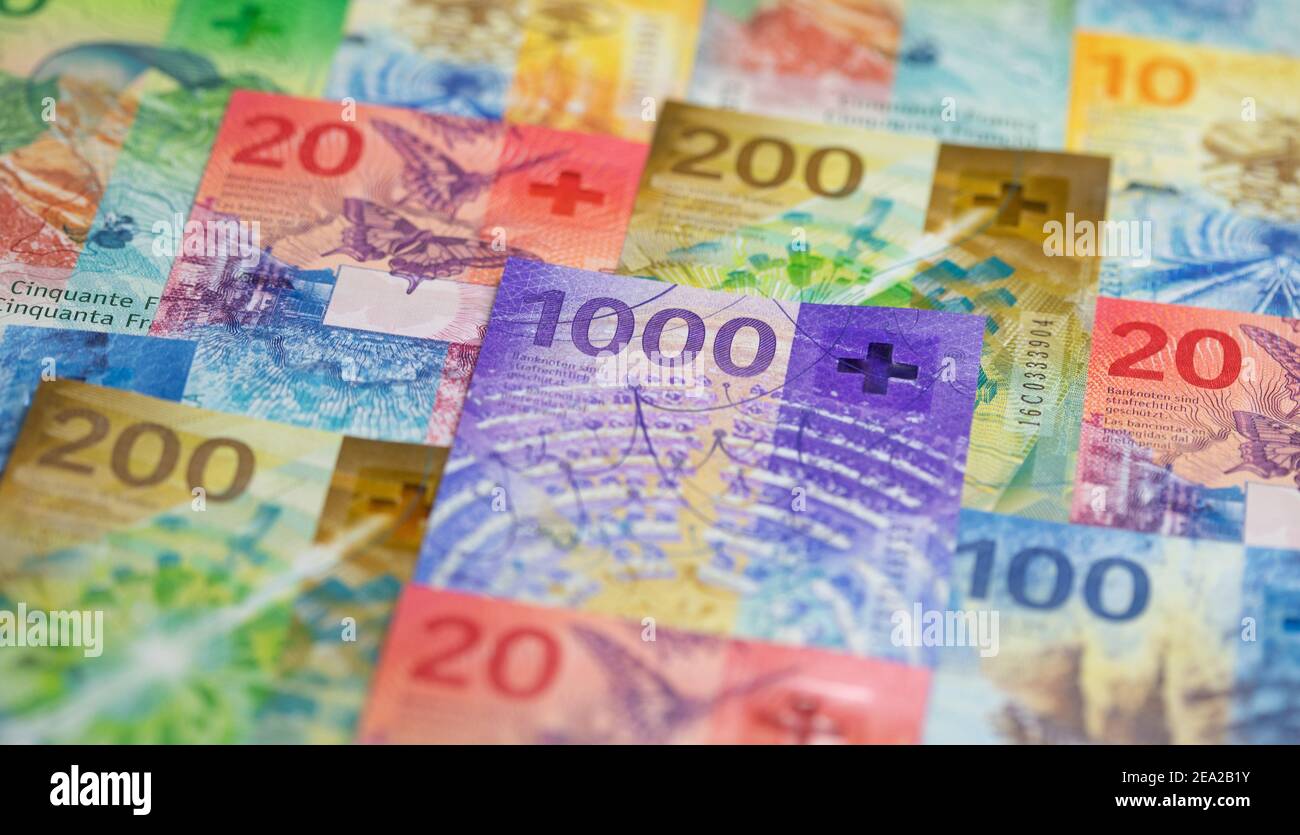 Collection of the new swiss banknotes (issued in 2017-2019 Stock Photo ...