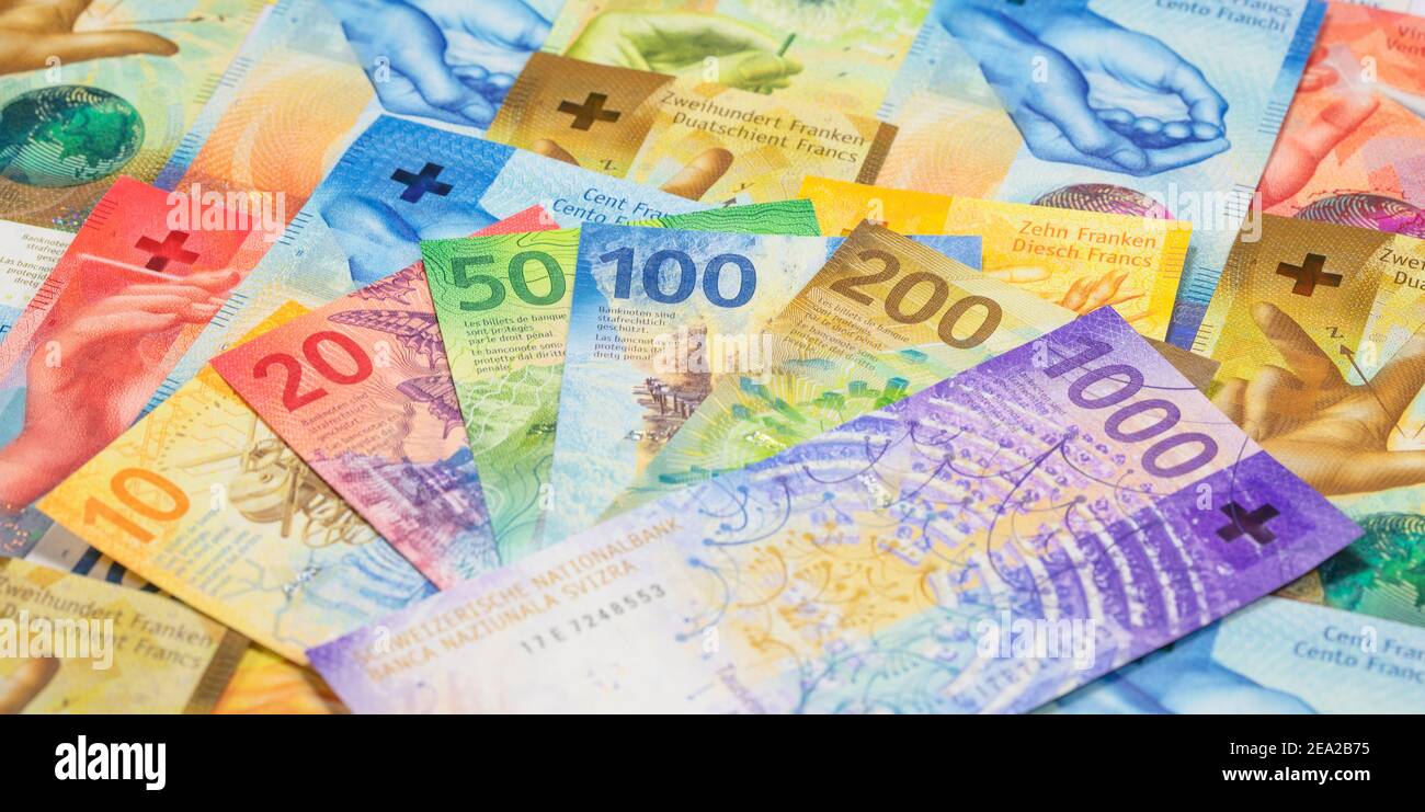 Collection of the new swiss banknotes (issued in 2017-2019 Stock Photo ...