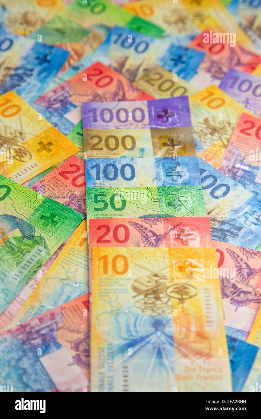 Collection of the new swiss banknotes (issued in 2017-2019 Stock Photo ...