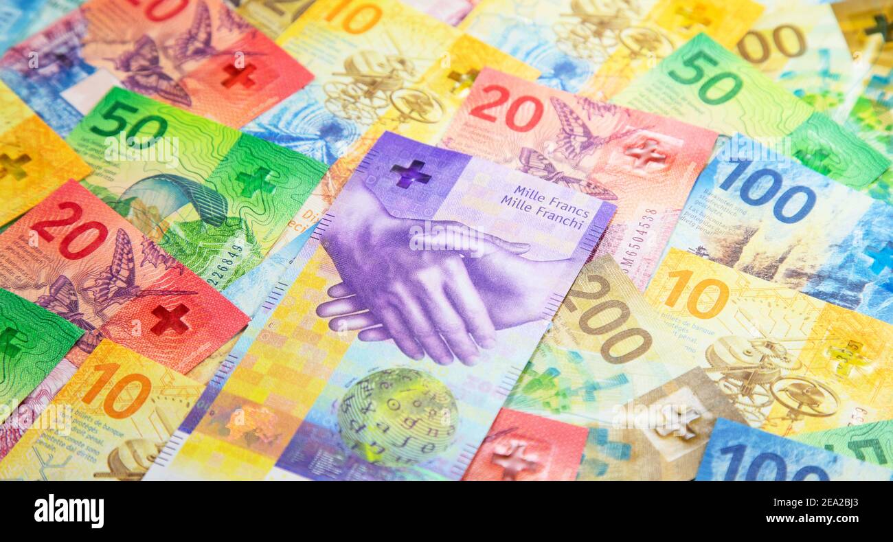 Collection of the new swiss banknotes (issued in 2017-2019 Stock Photo ...