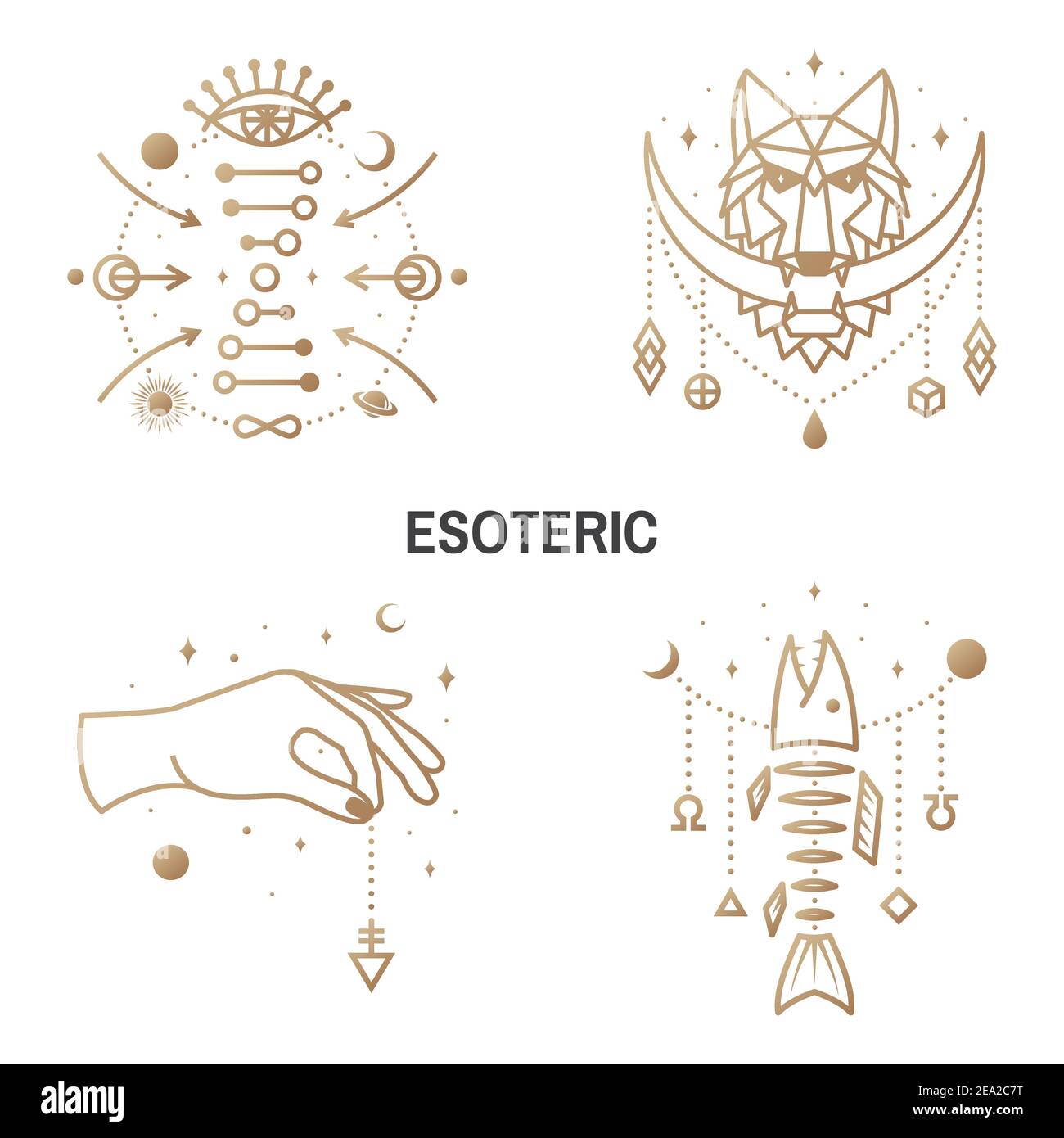Esoteric symbols. Vector. Thin line geometric badge. Outline icon for ...