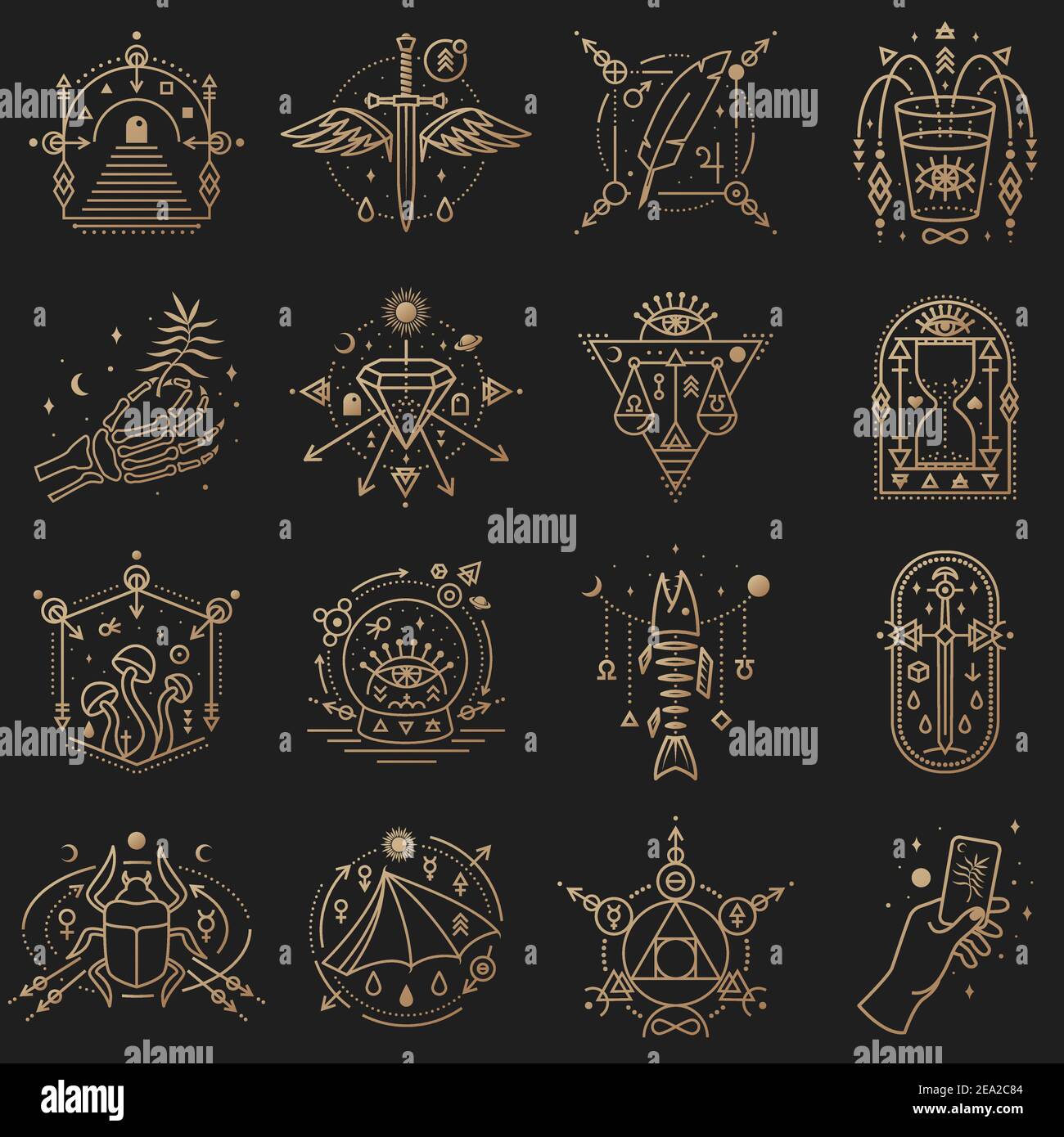 Esoteric symbols. Vector. Thin line geometric badge. Outline icon for ...