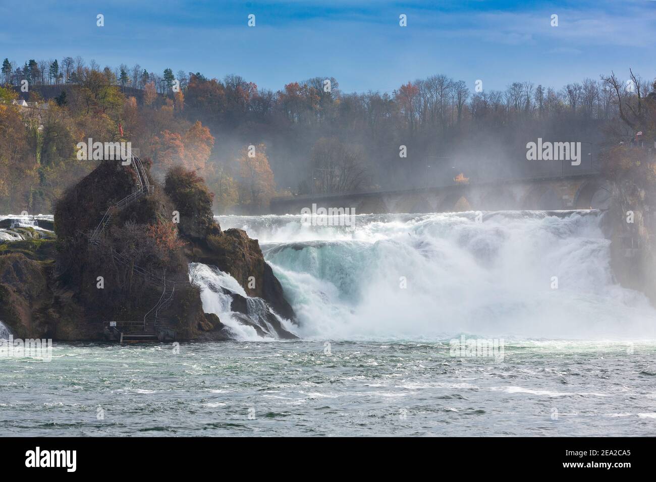 Rhine Falls in Neuhausen am Rheinfall near Schaffhausen. At 23 metres ...