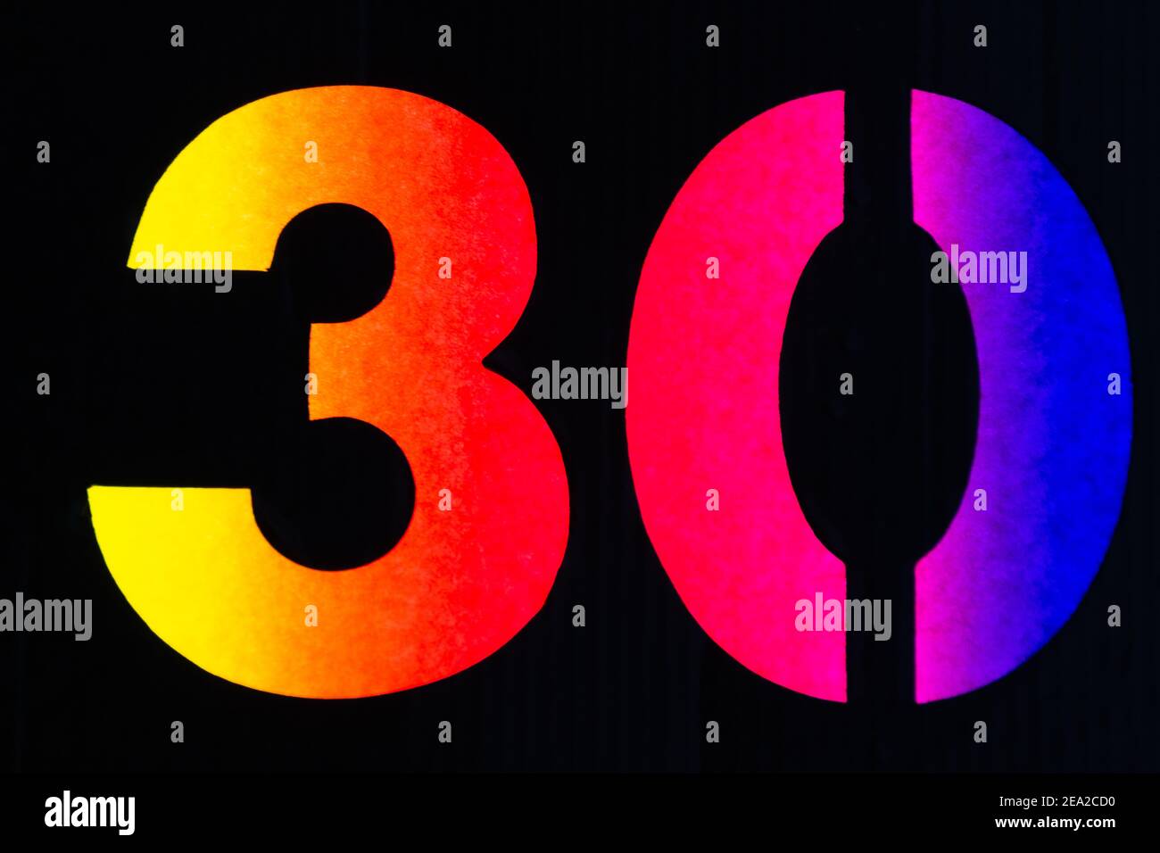 An illustration of colorful thirty number on a black background Stock ...