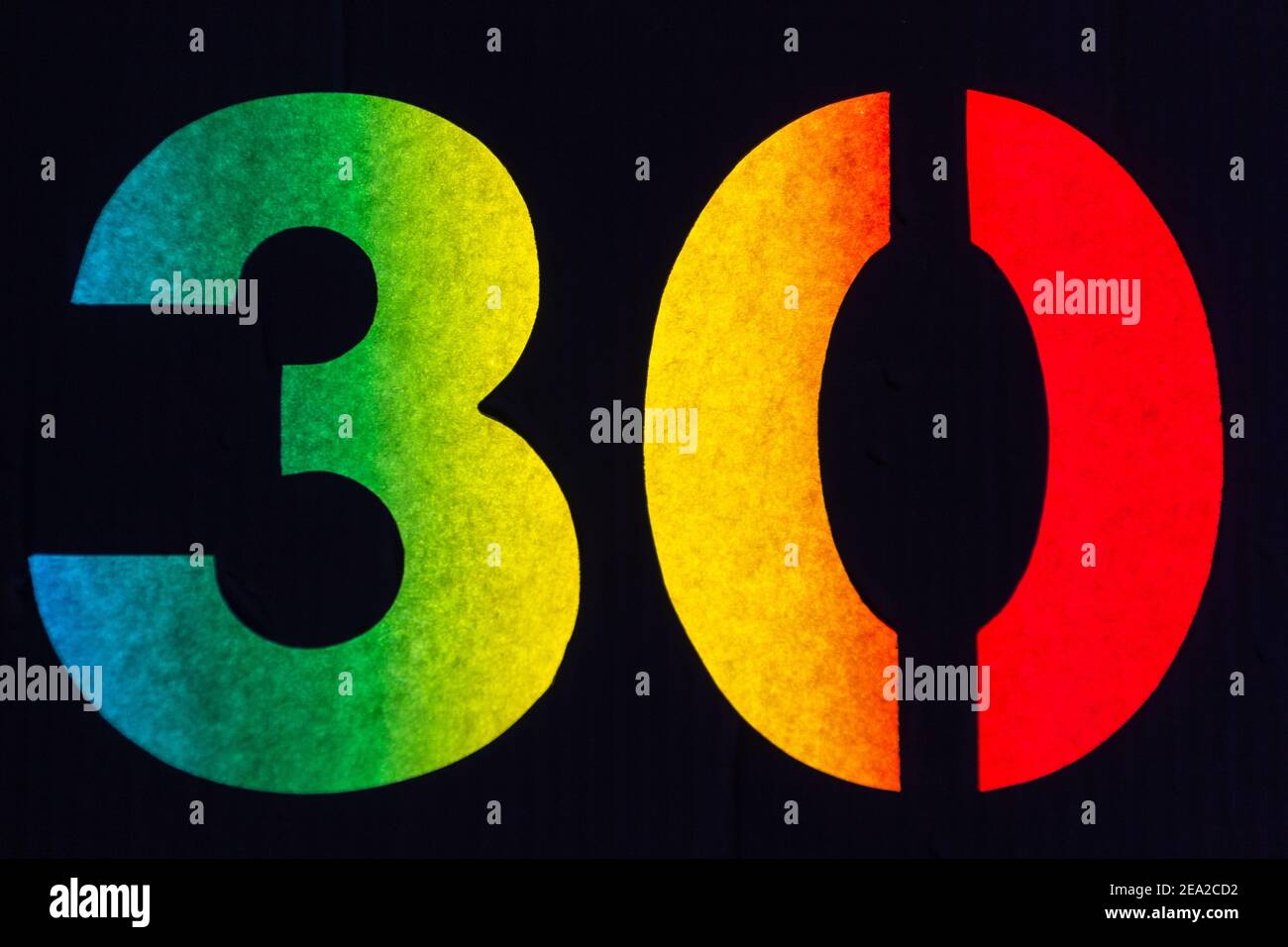 An illustration of colorful thirty number on a black background Stock ...