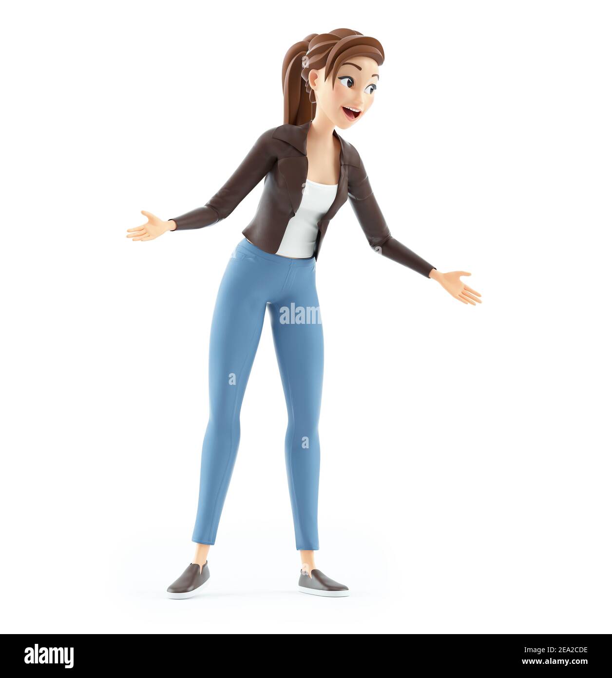 3d cartoon woman surprise pose, illustration isolated on white ...