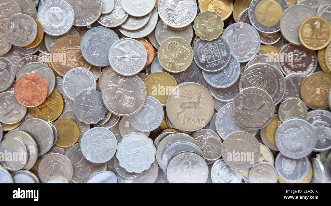 Collection of the old circulated coins Stock Photo - Alamy