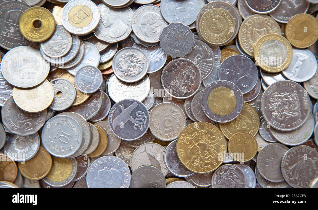 Collection of the old circulated coins Stock Photo - Alamy