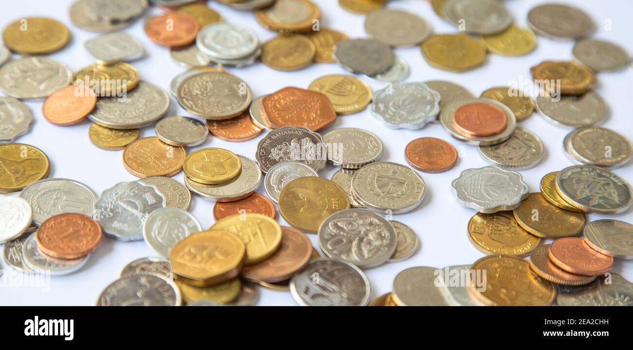 Collection of the old circulated coins Stock Photo - Alamy